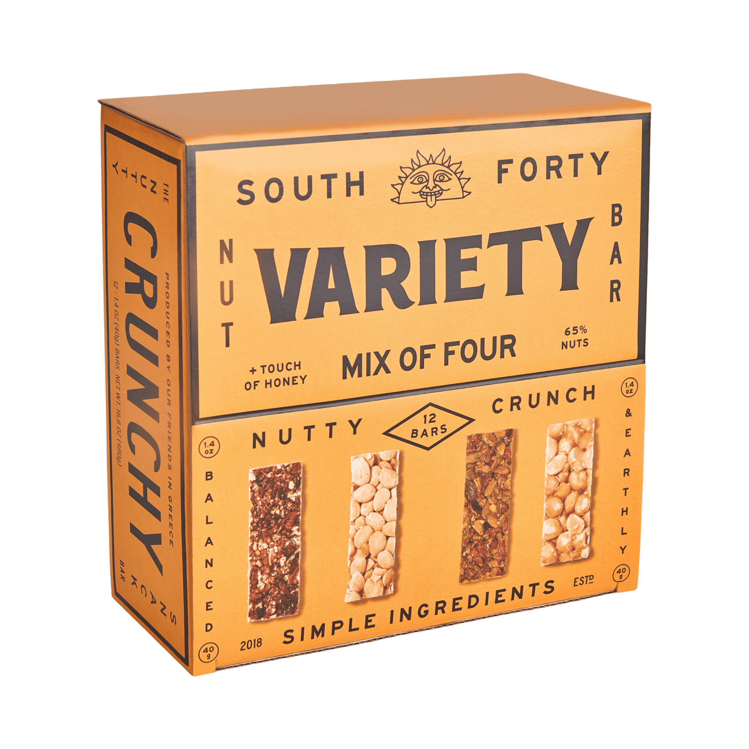 South 40 Snacks Mix of 4 Crunchy Natural Protein Nut Bars, 40g, 12 Pack ...