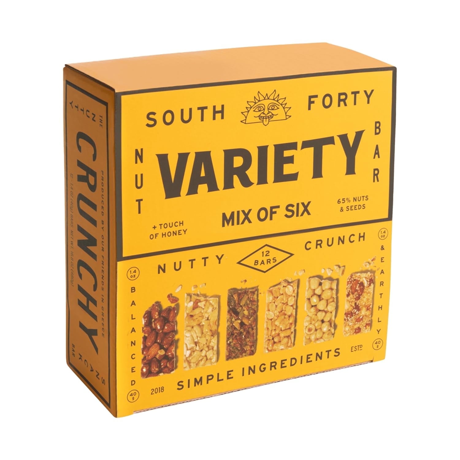 South 40 Snacks Mix of 6 Crunchy Natural Protein Nut Bars, 40g, 12 Pack ...