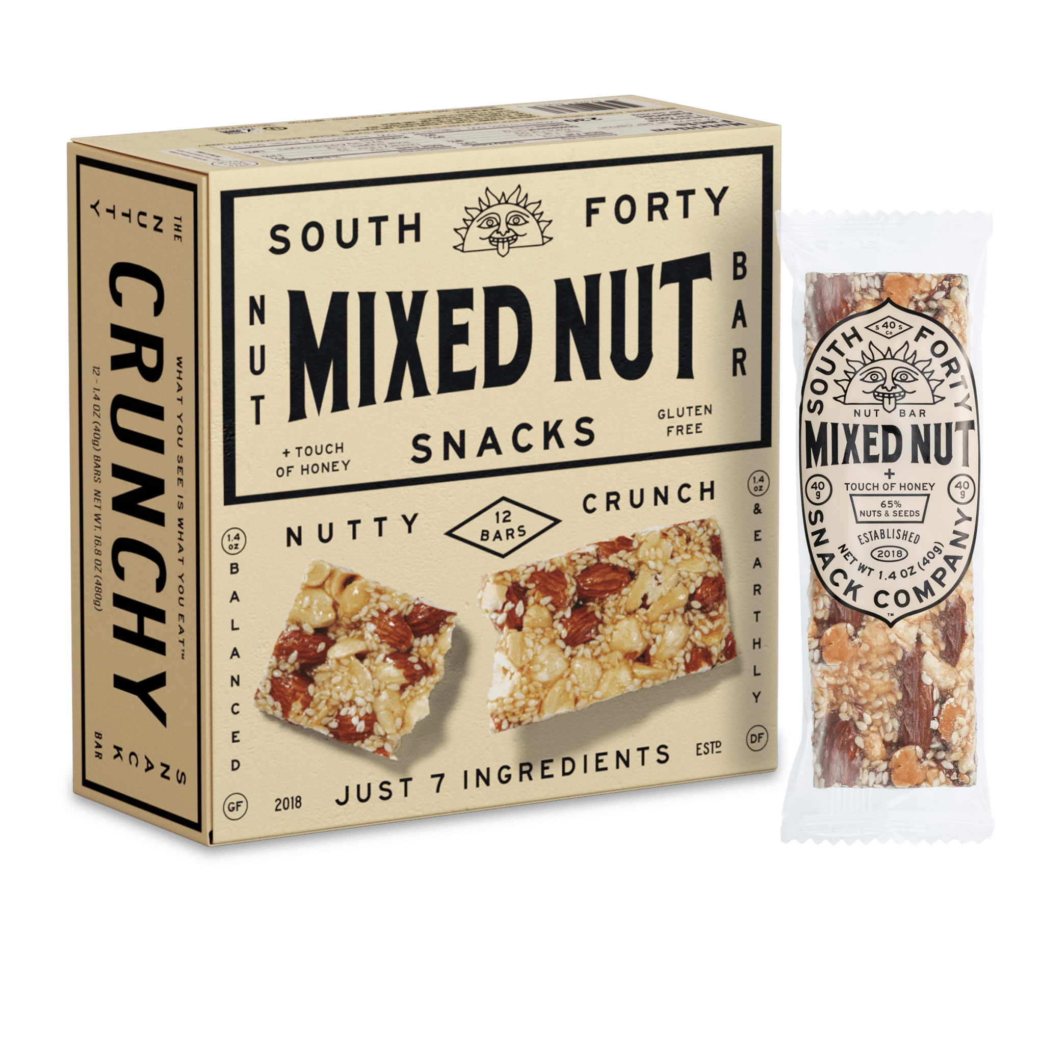 SOUTH 40 SNACKS, Mixed Nut Bar, 40g, 12 pack with real almonds and ...