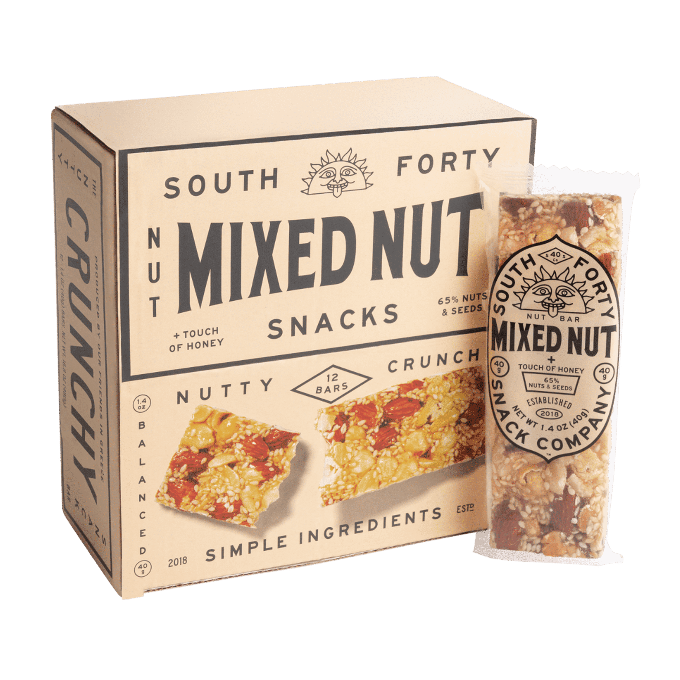 South 40 Snacks Crunchy Mixed Nut Bar, 40g, 12 pack - Walmart.com