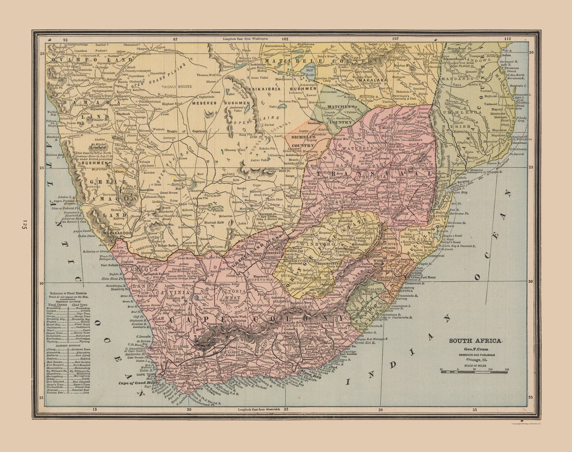 Historic Map - South Africa - Cram 1888 - 29.16 x 23 - Vintage Wall Art ...