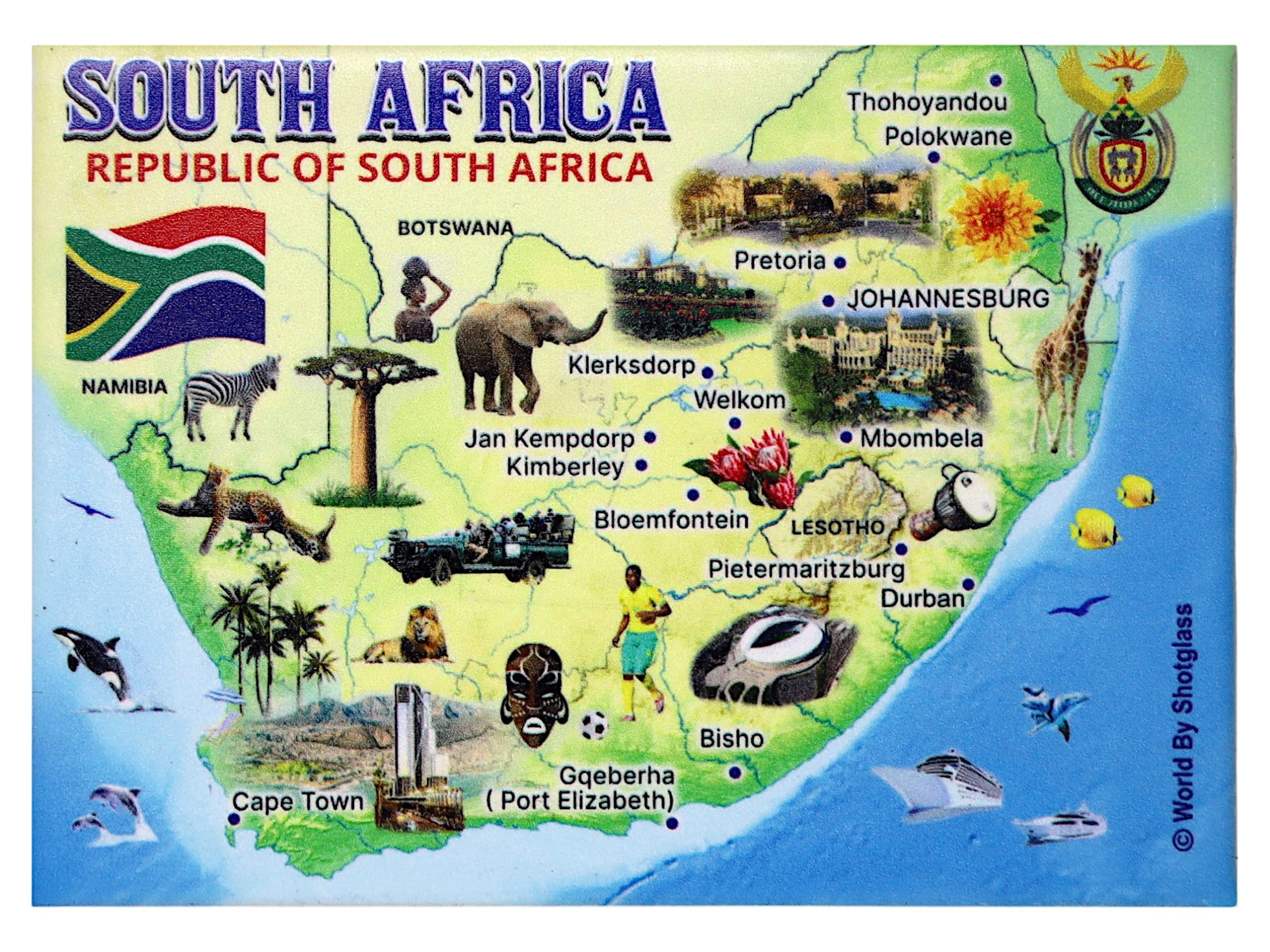 South Africa (RSA) Graphic Map and Attractions Souvenir Fridge Magnet 2 ...
