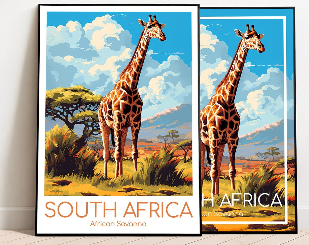 South Africa Travel Poster South Africa Poster Wall Art Savanna Vintage ...