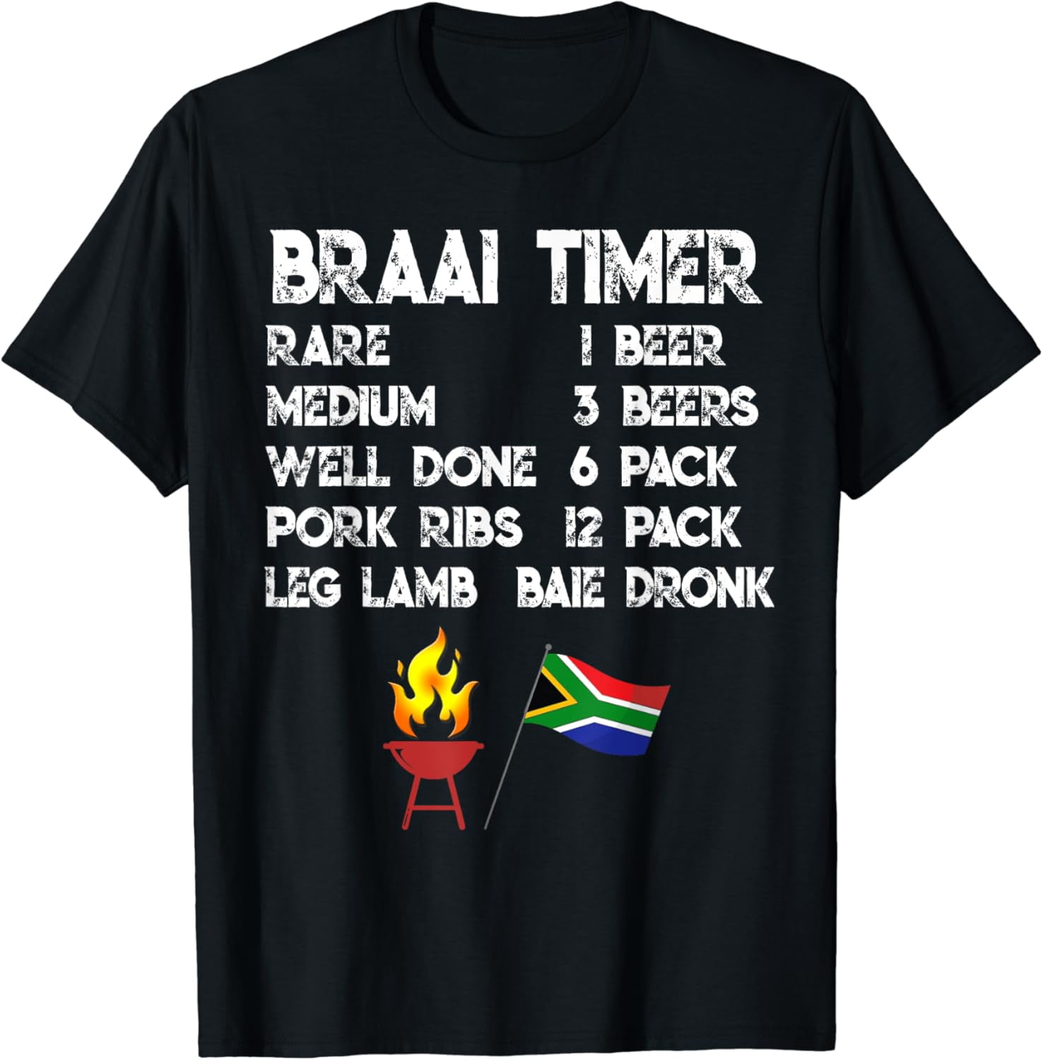 South African braai timer steak boerewors tjops afrikaans T-Shirt ...
