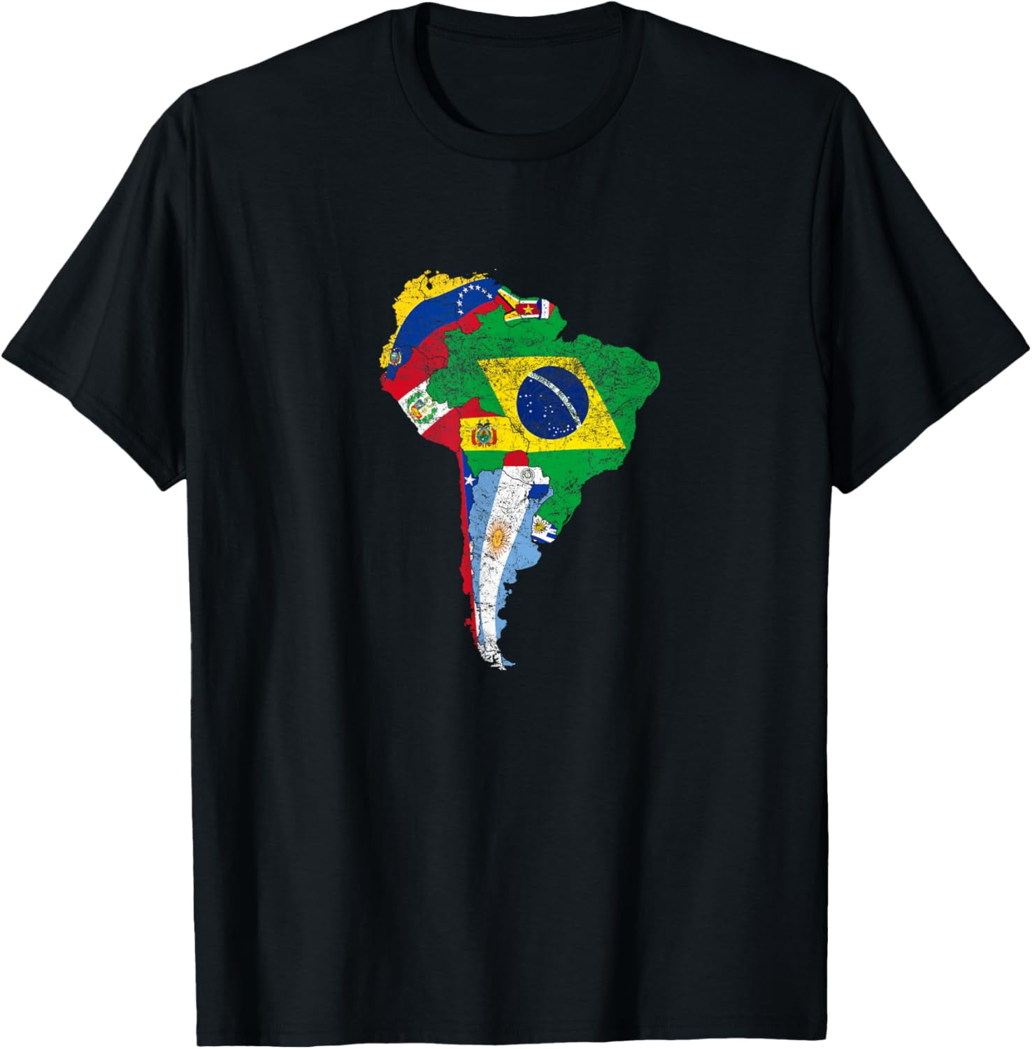 South America Continent Map with Flags T-Shirt - Walmart.com