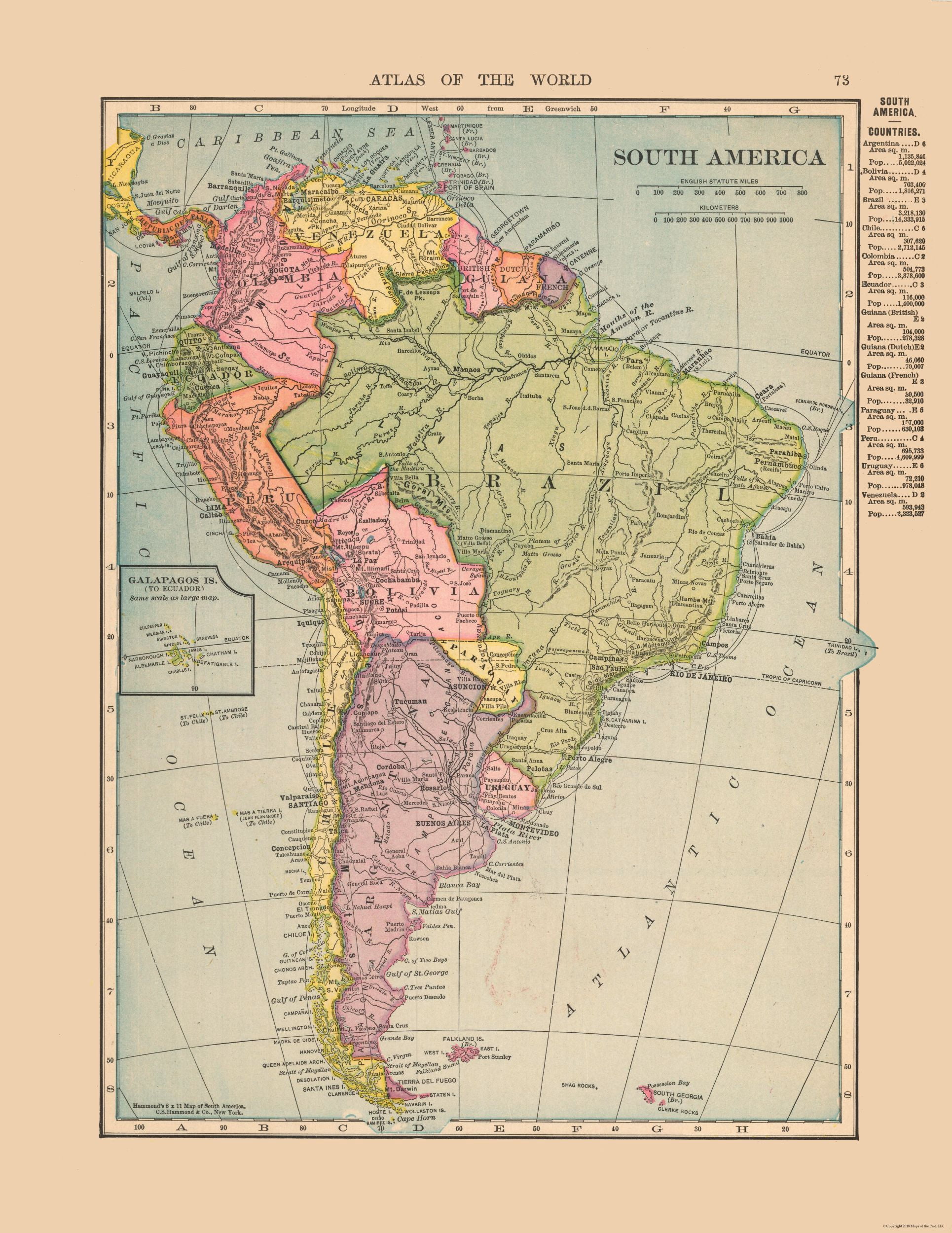 South America - Hammond 1910 - 23.00 x 29.79 - Matte Art Paper ...