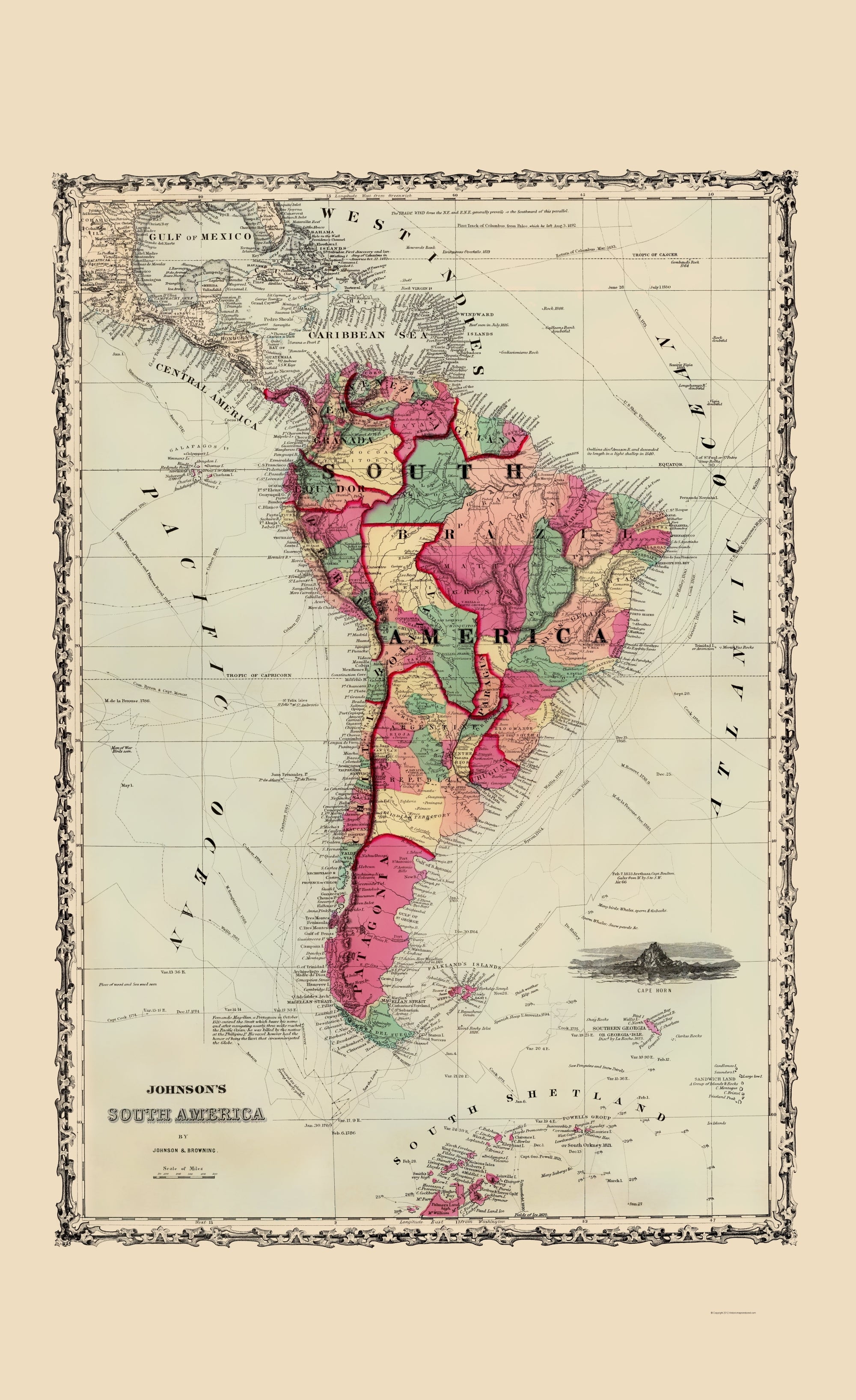 Historic Map - South America - Johnson 1860 - 23 x 37.61 - Vintage Wall ...