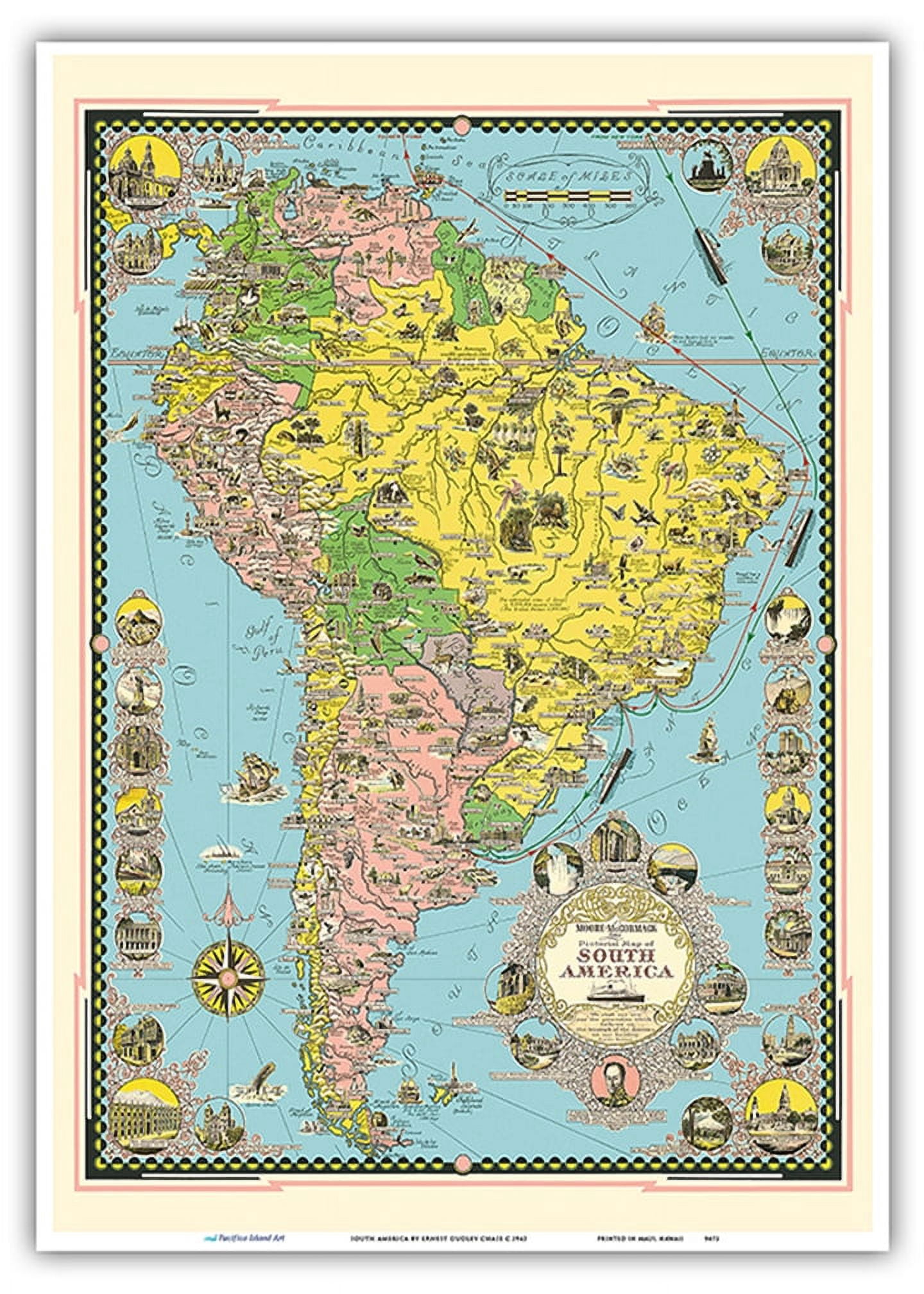 South America Map - Vintage Pictorial Map by Ernest Dudley Chase c.1942 ...