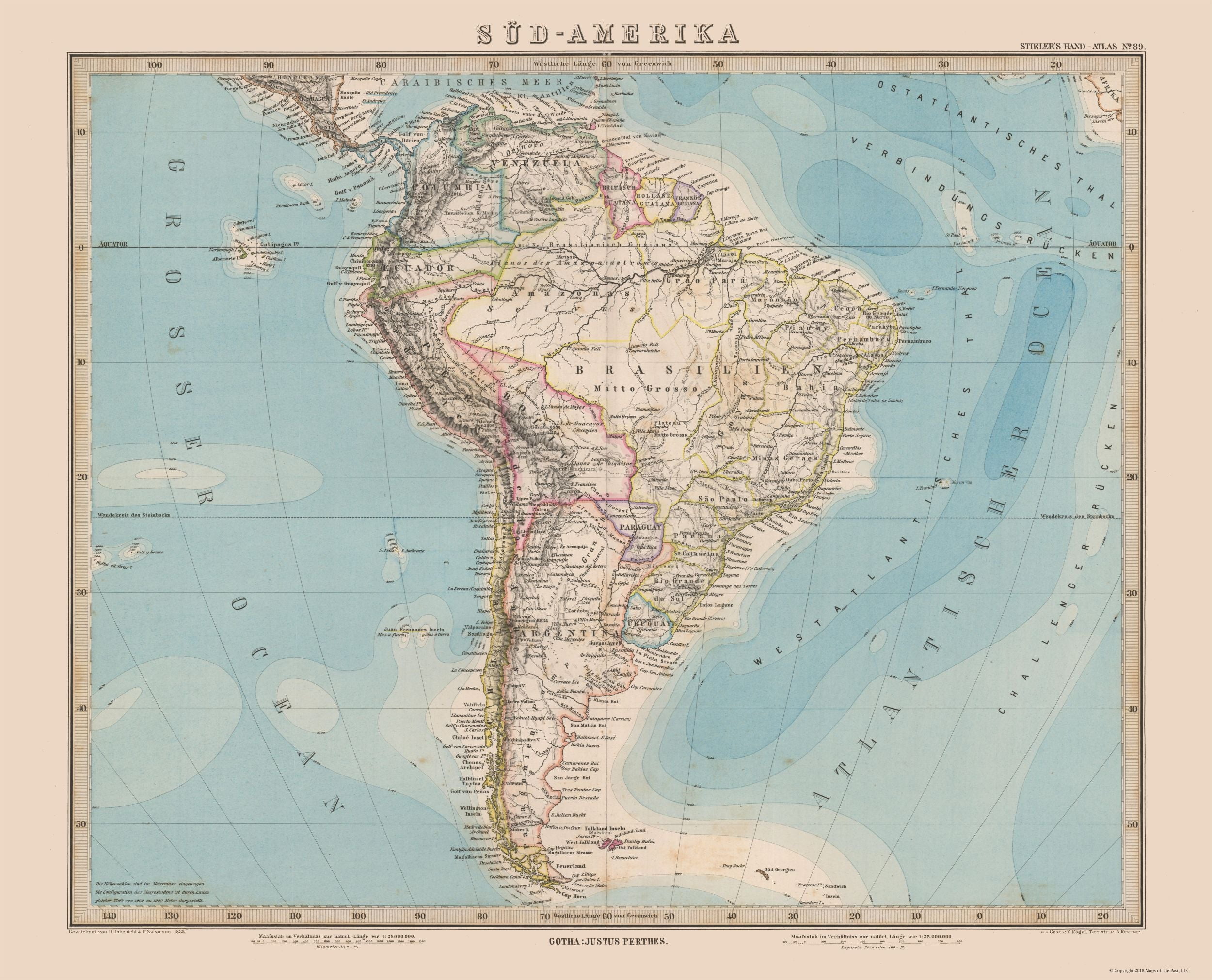 Historic Map - South America - Stieler 1885 - 28.44 x 23 - Vintage Wall ...