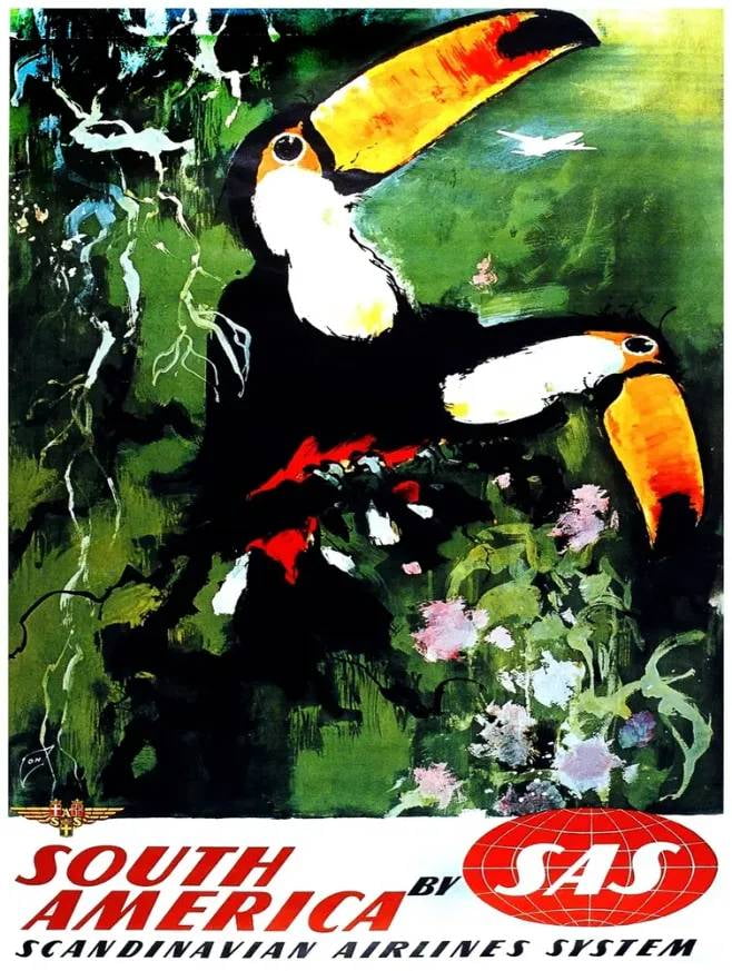.South America by SAS.Scandanavian Airlines.POSTER.Decoration.Graphic ...