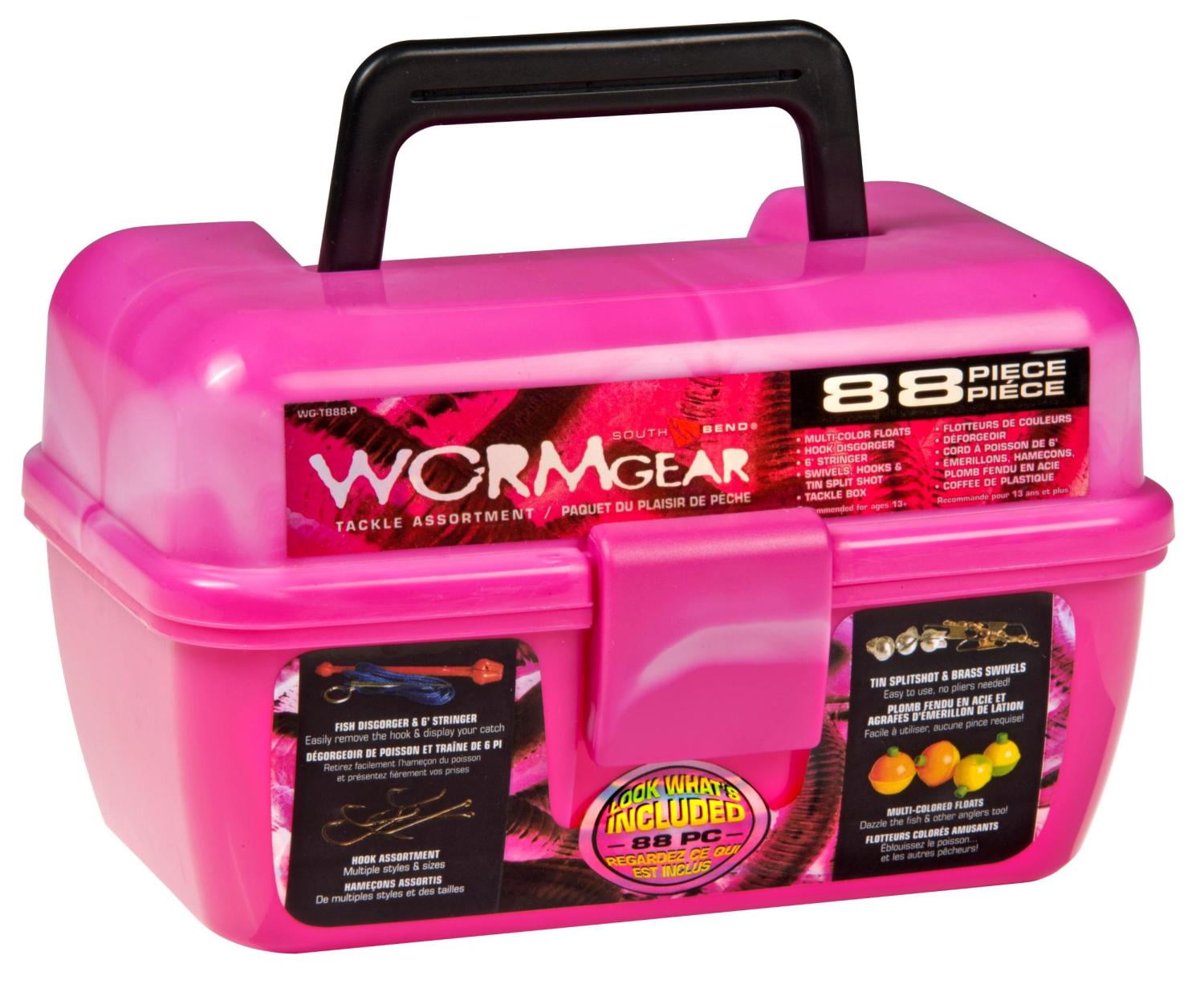 South Bend Pink Worm Gear 88-Piece Fishing Tackle Box Kit with Hooks ...