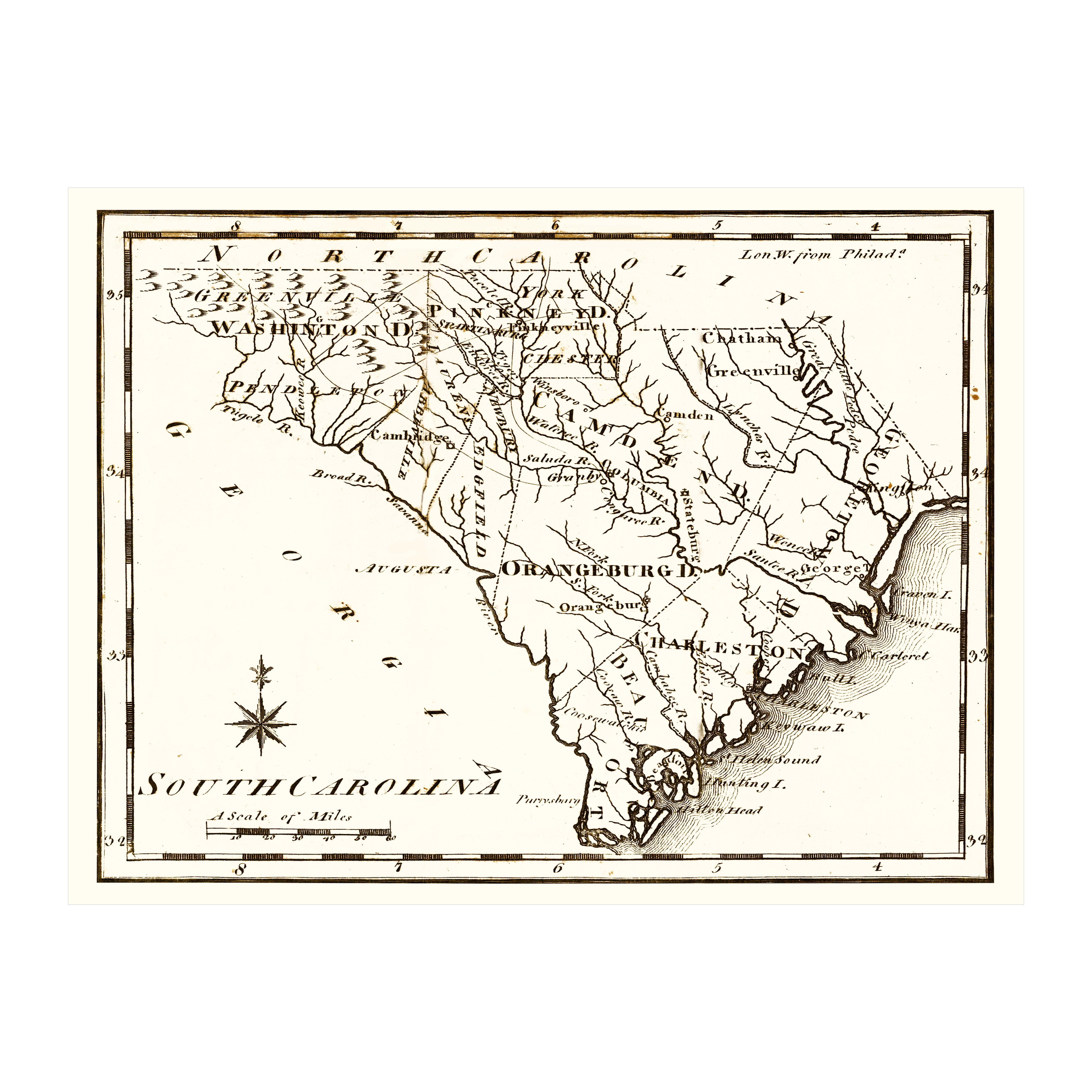 South Carolina Art, 1795 Vintage Map of South Carolina History Wall ...