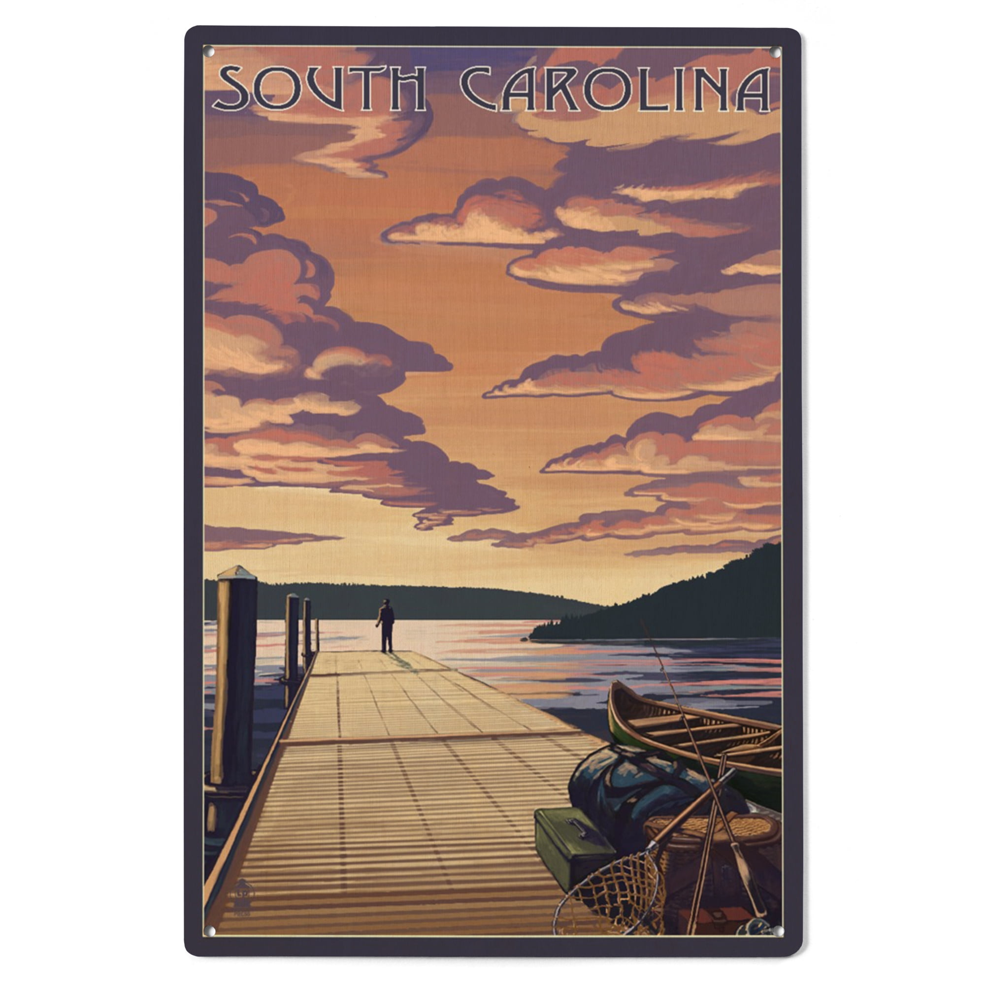 South Carolina, Dock Scene and Lake Birch Wood Wall Sign (6x9 Rustic ...
