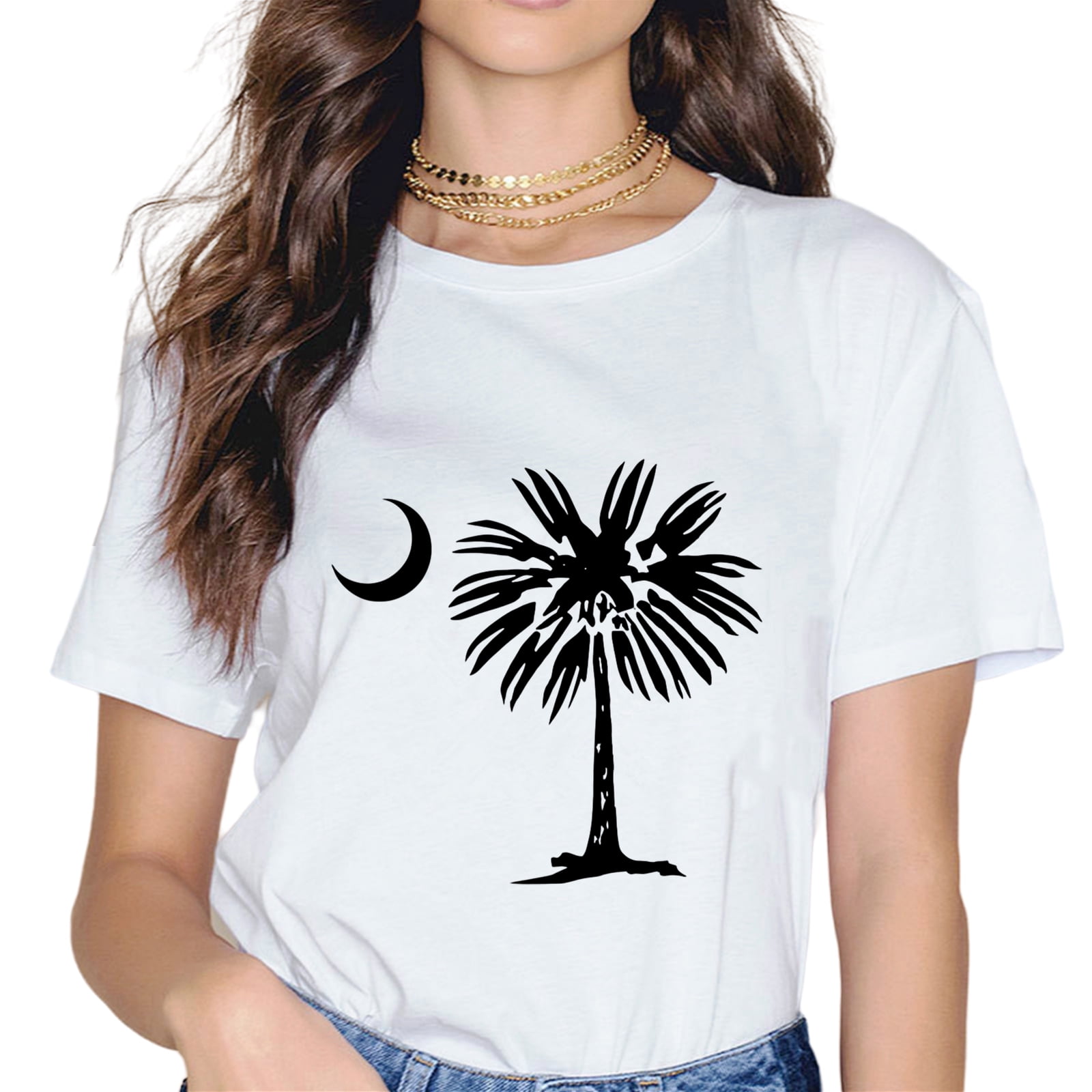 South Carolina Flag T-Shirt Aged Vintage Moon Palm & Tree - Walmart.com
