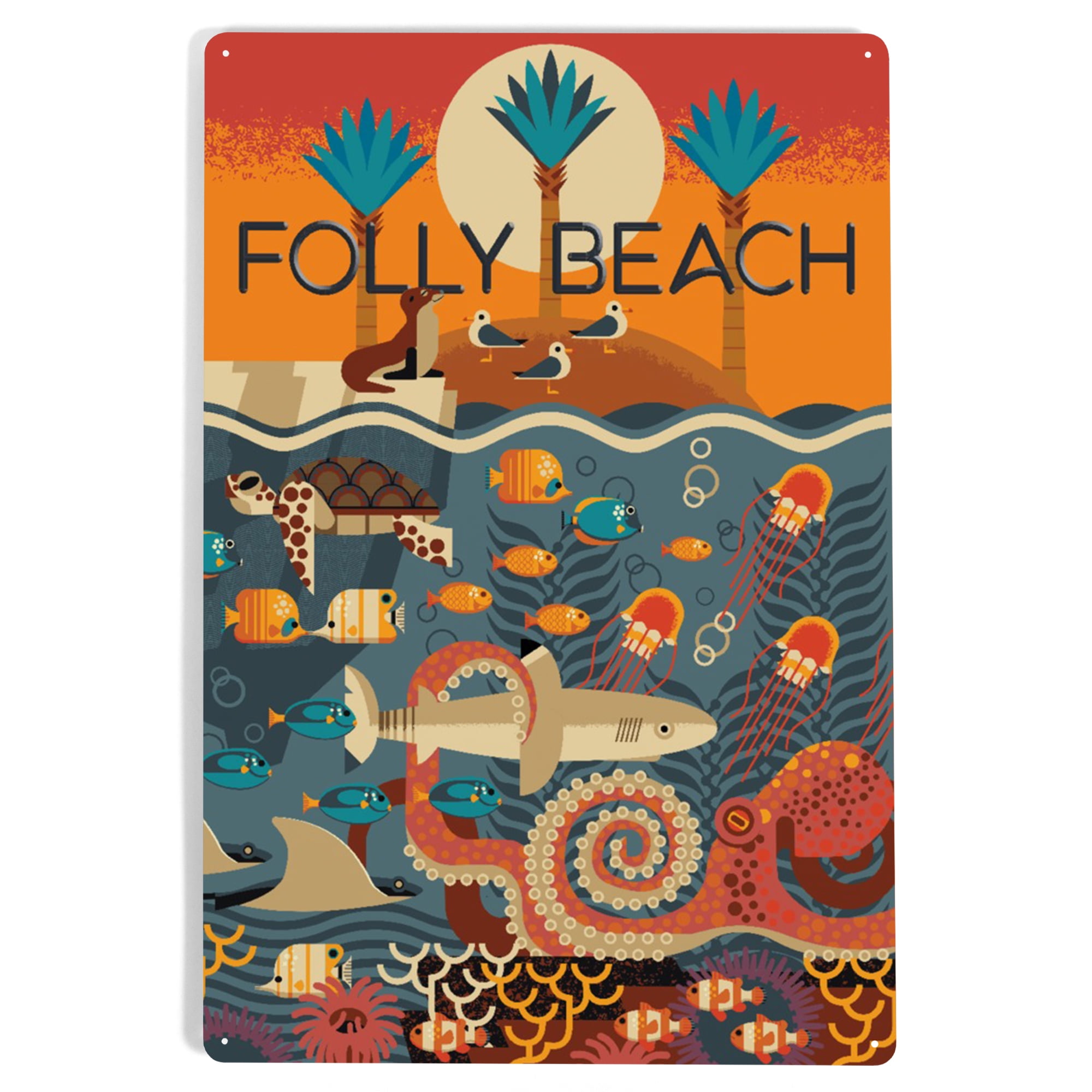 South Carolina, Folly Beach, Textured Geometric (12x18 Aluminum Art ...