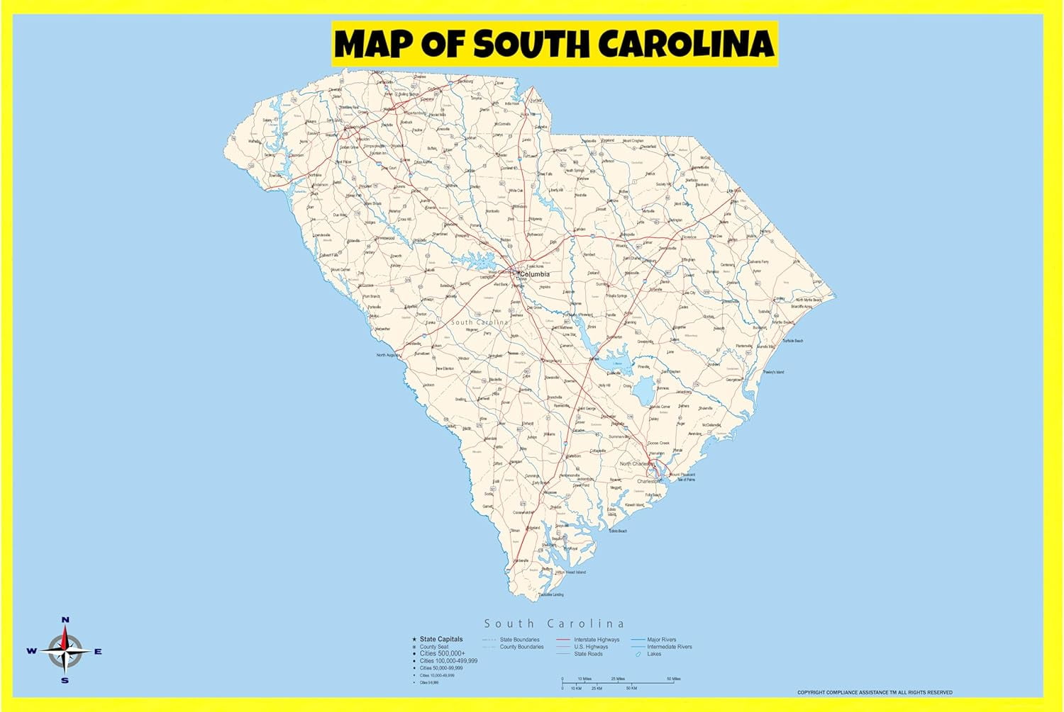 South Carolina Map Poster - Laminated Wall Map - Style B - 20x30 ...