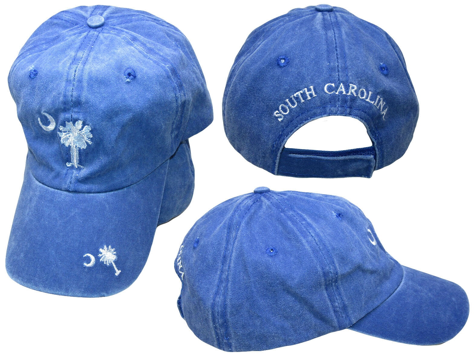 South Carolina Palmetto Faded Blue Washed Embroidered Baseball Hat Cap ...