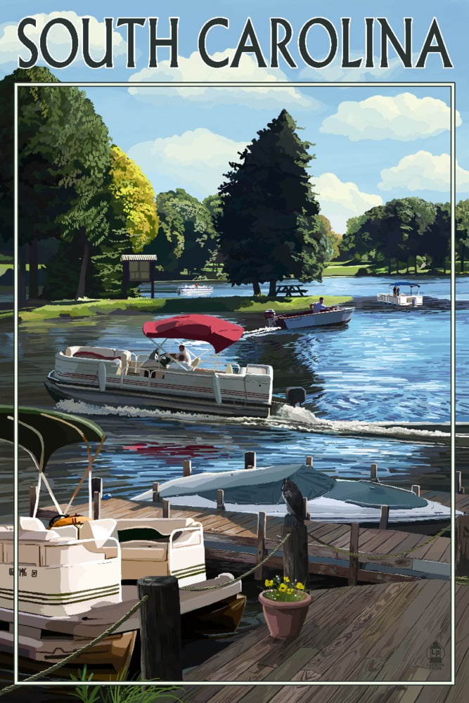 South Carolina, Pontoon Boats (12x18 Wall Art Poster, Room Decor ...