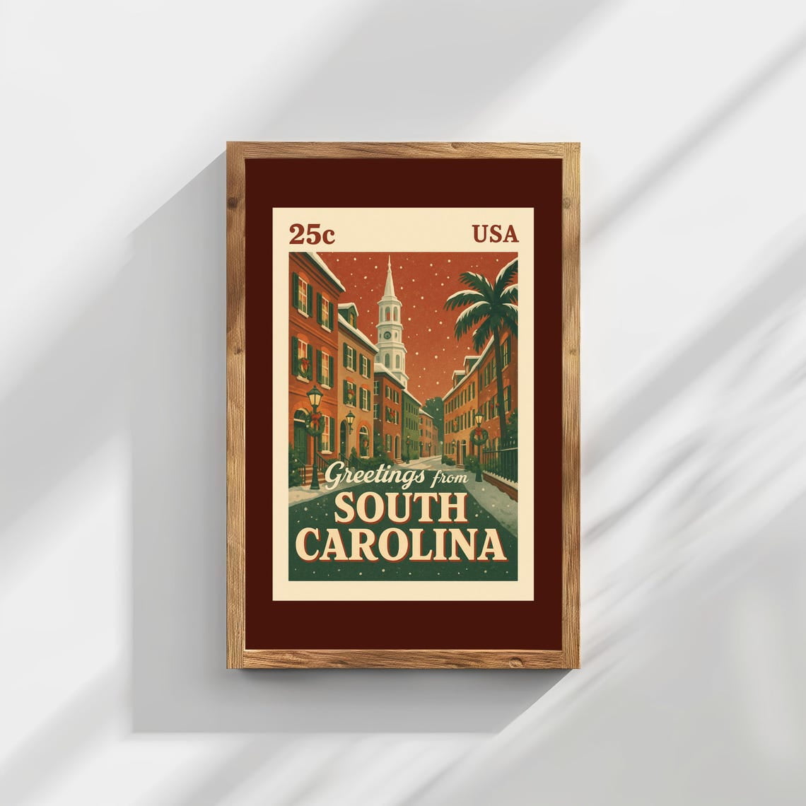 South Carolina Postcard Poster Retrowall Art Charleston Sc Winter Scene ...