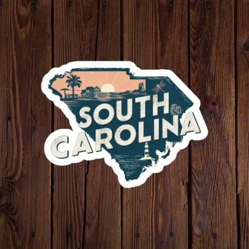 South Carolina Sticker Ocean City Beach Sunrise Retro Lighthouse ...
