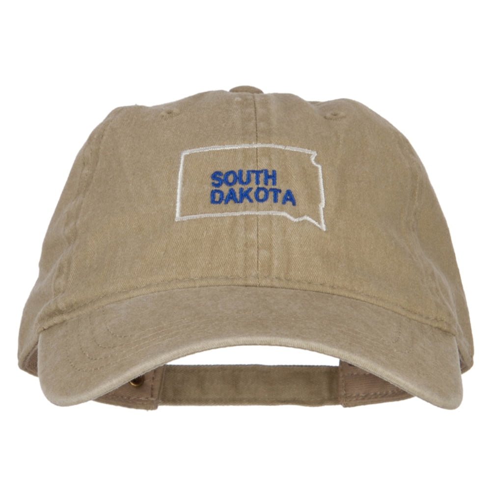 South Dakota with Map Outline Embroidered Washed Cotton Cap - Khaki ...