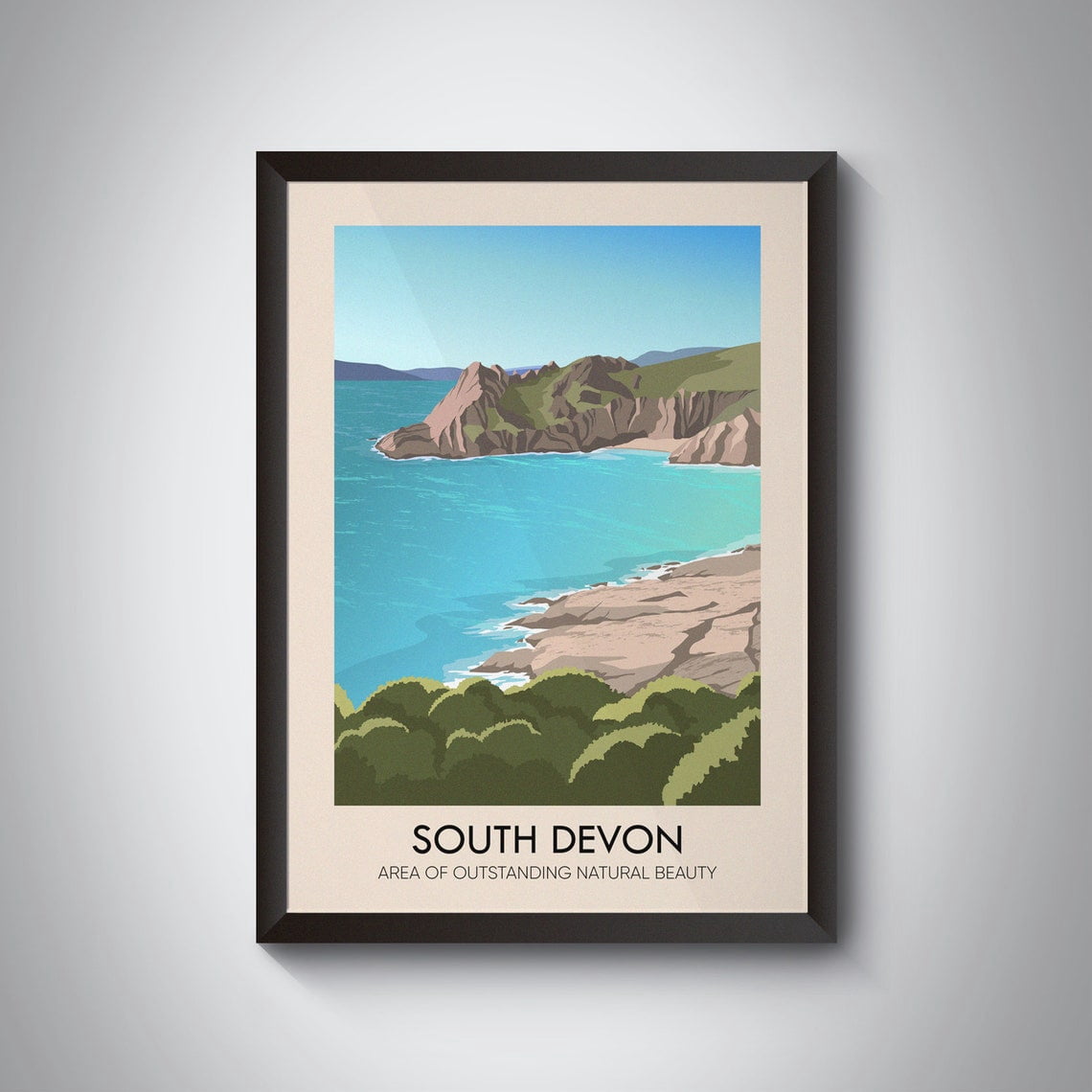 South Devon Aonb Travel Poster, Jennycliff Bay, Elberry Cove, Coastline ...