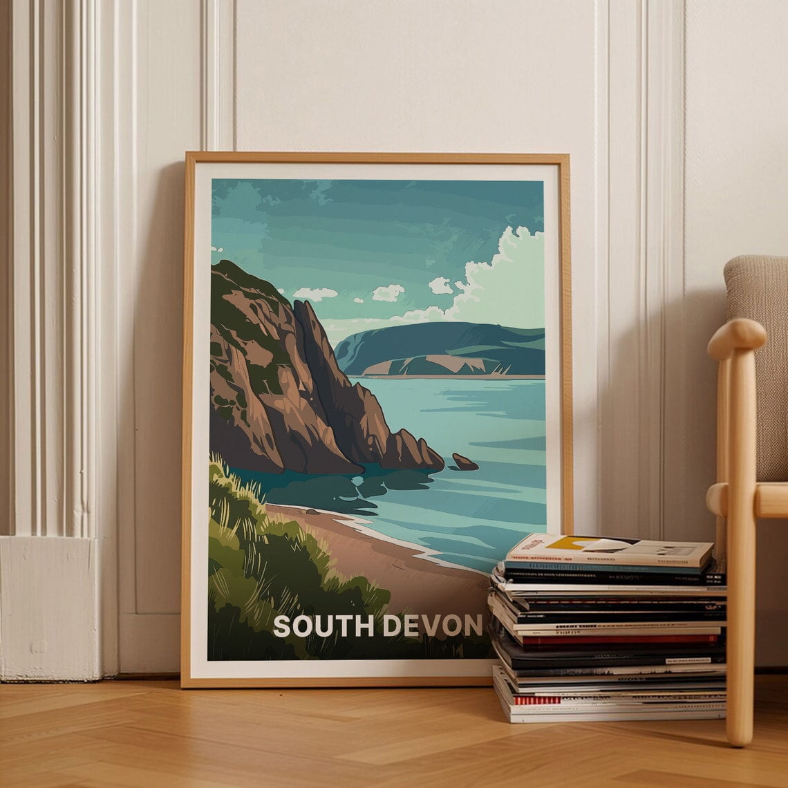 South Devon Coast Travel Poster - Jennycliff Bay, Elberry Cove, Gammon ...