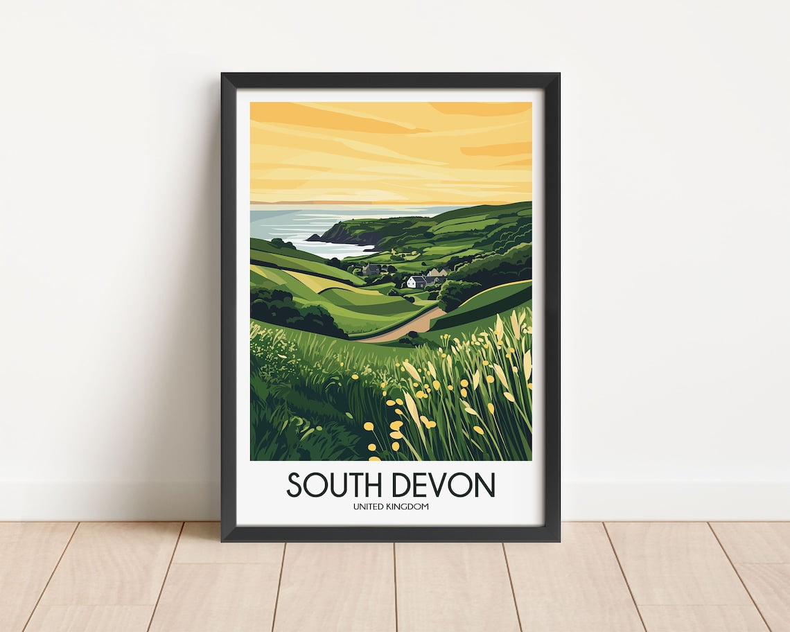 South Devon Poster UK Scenic Coastal Art Print, Unframed Canvas Size ...
