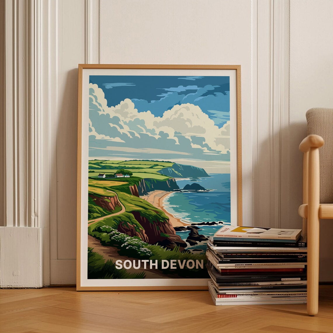 South Devon Travel Poster, Coastal Scenery Wall Art, Home Decor, Aonb ...