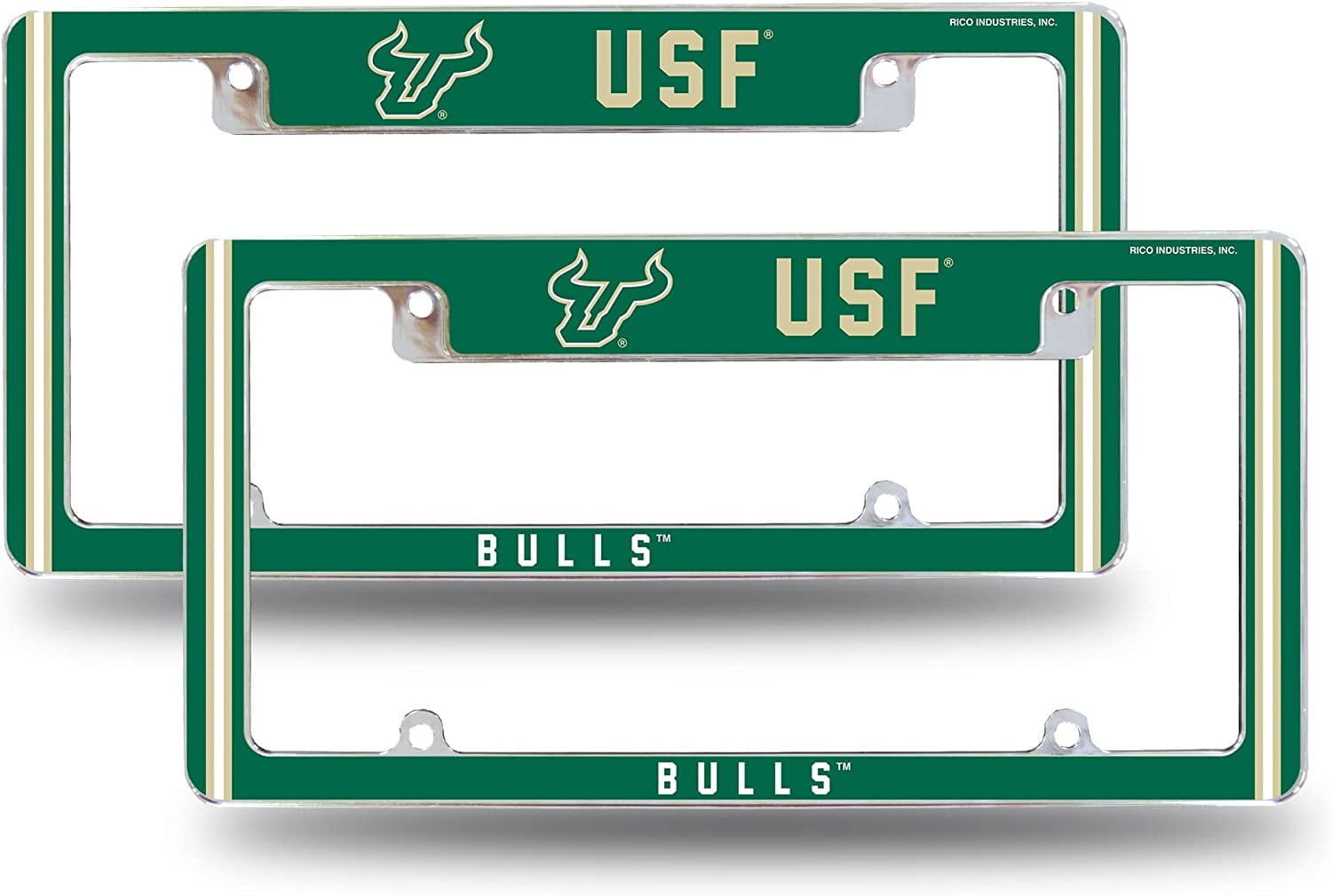 South Florida NCAA Bulls (Set of 2) Chrome Metal License Plate Frames ...