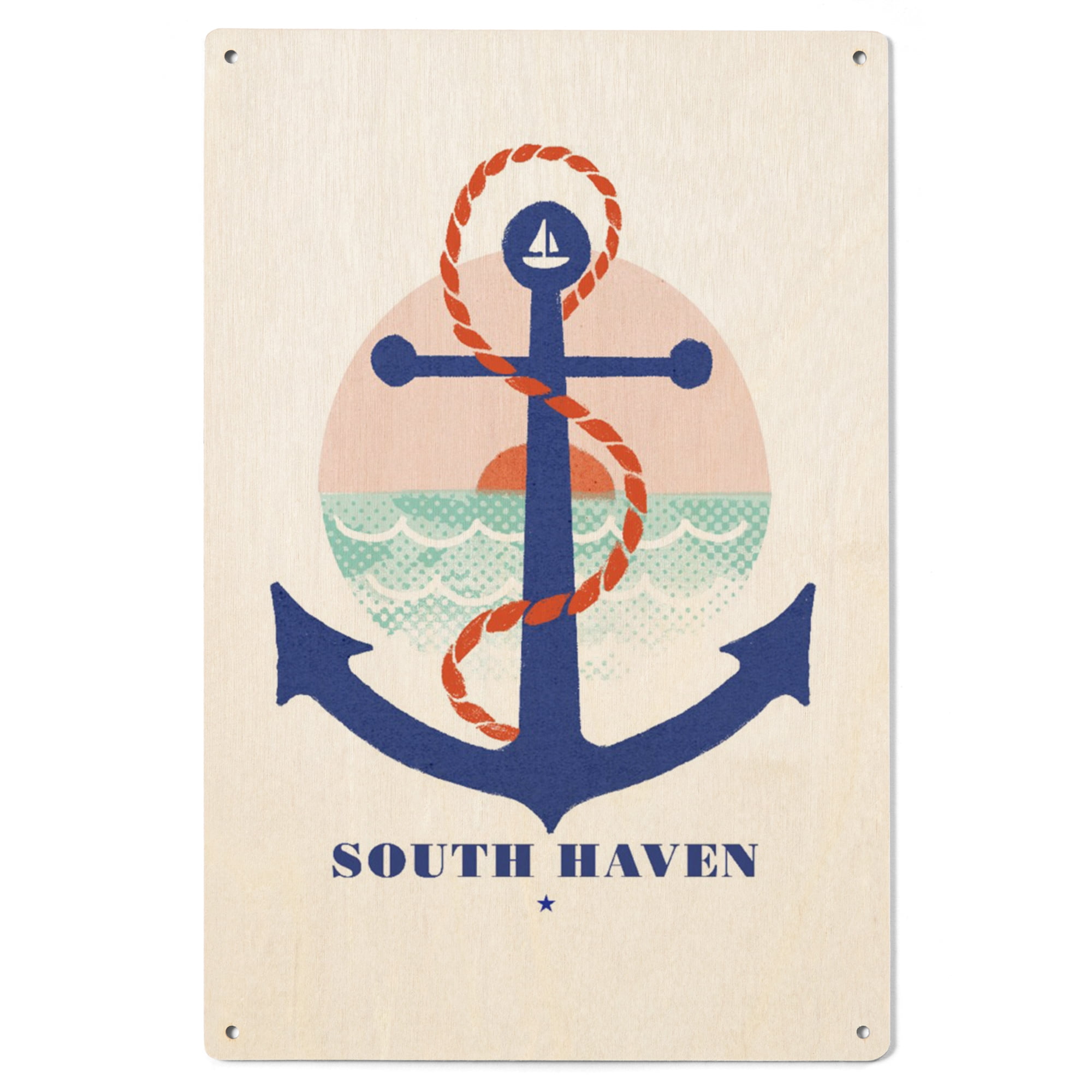 South Haven, Dockside Series, Anchor, Contour Birch Wood Wall Sign (6x9 ...