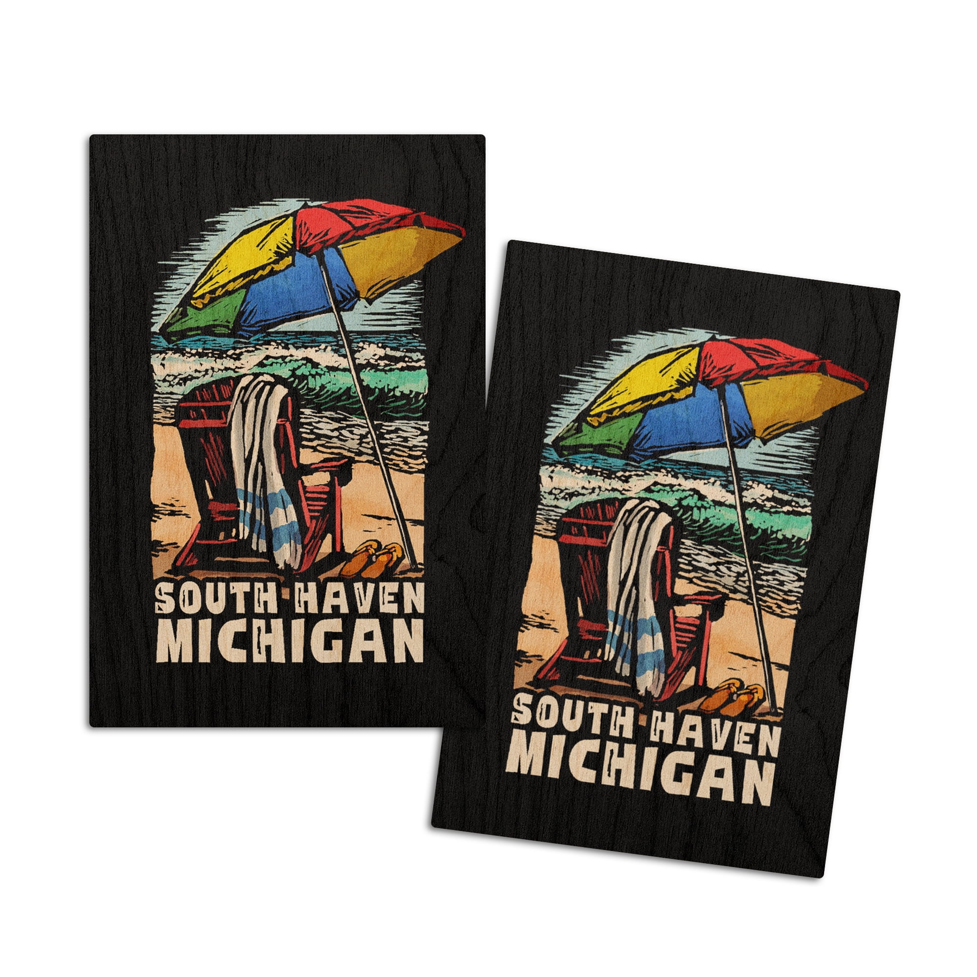 South Haven, Michigan, Beach Chair, Scratchboard, Contour (4x6 Birch ...