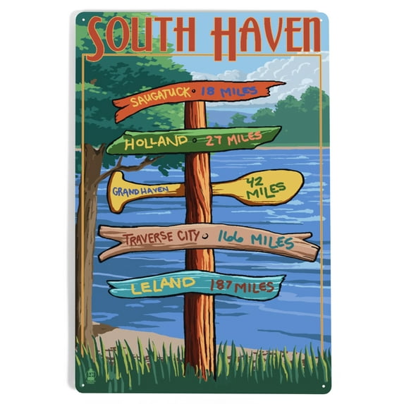 South Haven, Michigan, Destinations Sign (12x18 Aluminum Art, Indoor ...