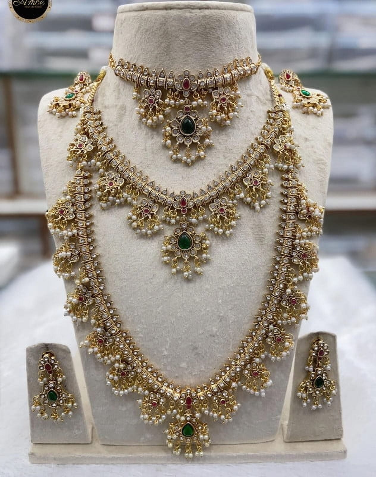 South Indian Bollywood Gold Plated Brass AD CZ Multicolor Stone Matte ...