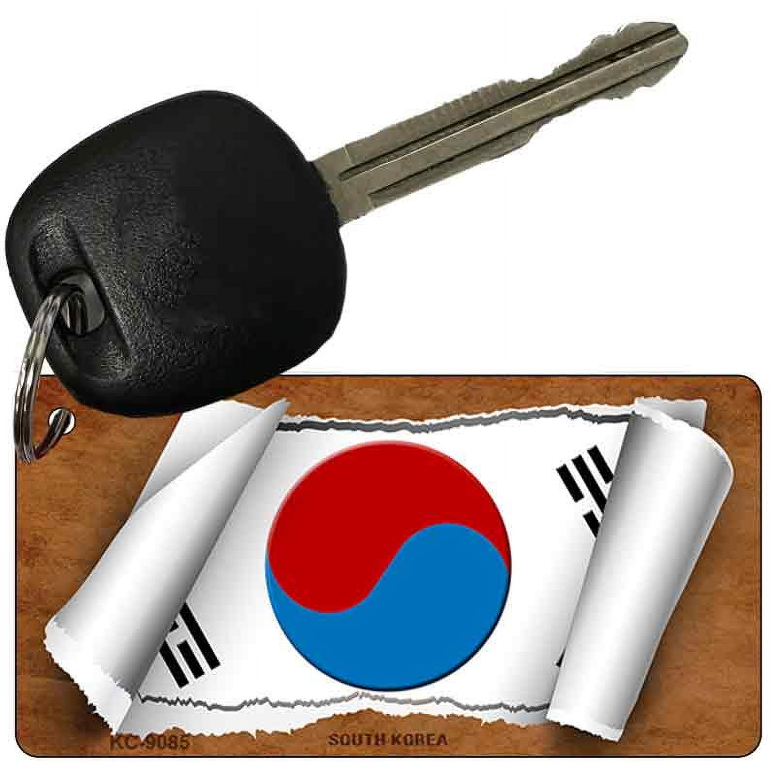 South Korea Flag Scroll Novelty Aluminum Key Chain KC-9085 3" x 1.5 ...