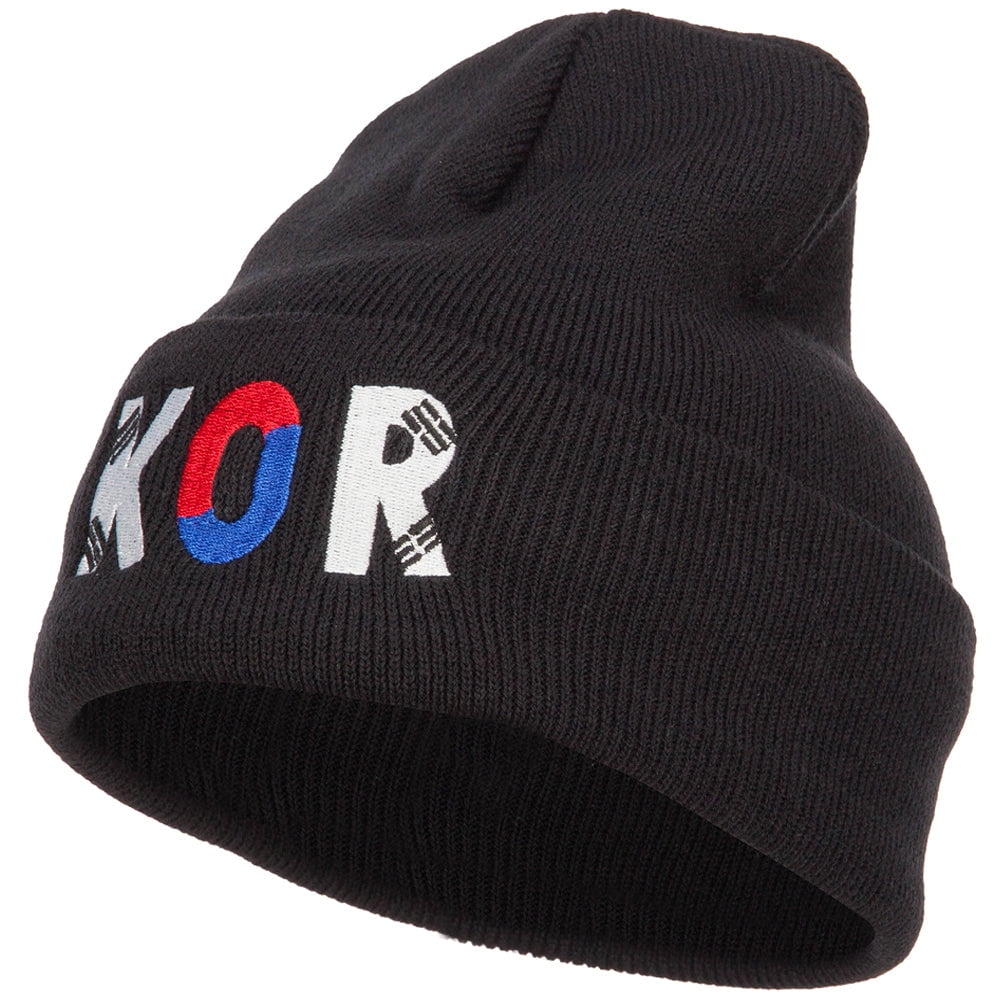 South Korea KOR Flag Embroidered Long Beanie - Black OSFM - Walmart.com