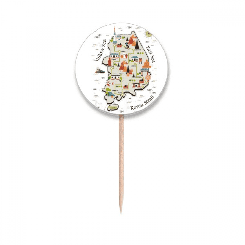 South Korea Landmarks Travel Map Toothpick Flags Round Labels Party ...