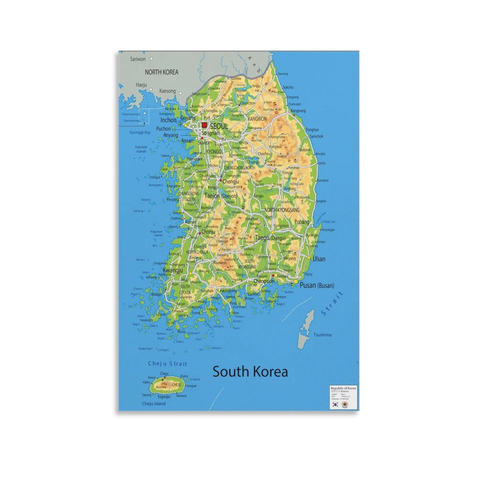 South Korea Map Geography Poster Posters Art Print Wall Photo Paint ...