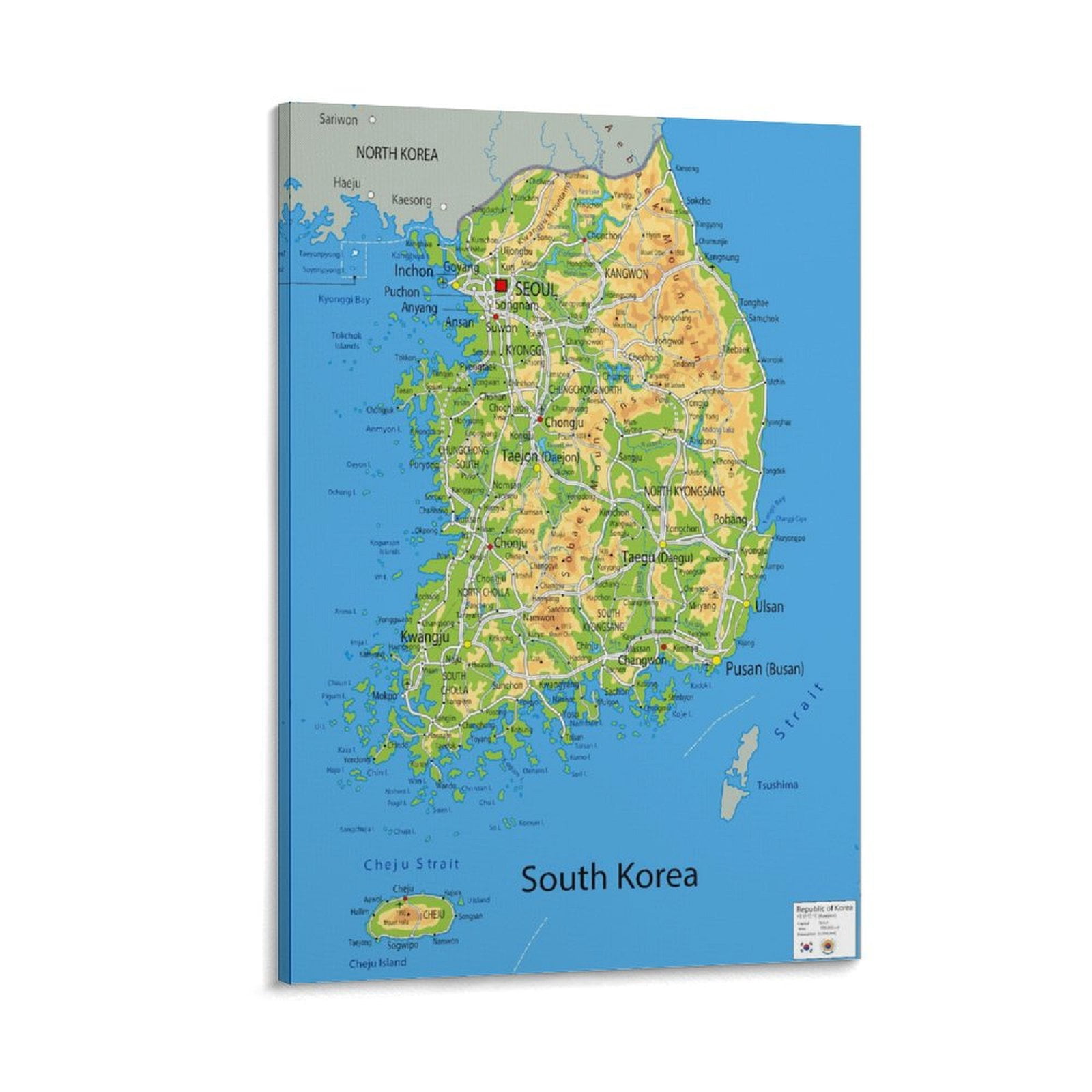 South Korea Map Geography Poster Print Photo Art Painting Canvas Poster ...
