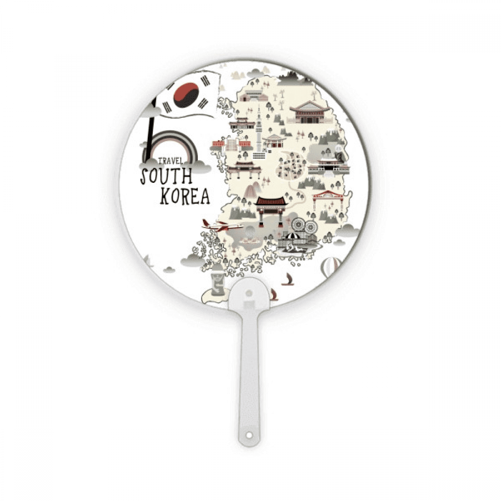 South Korea Map Landmarks Plastic Round Handheld Fan Decorations Craft ...