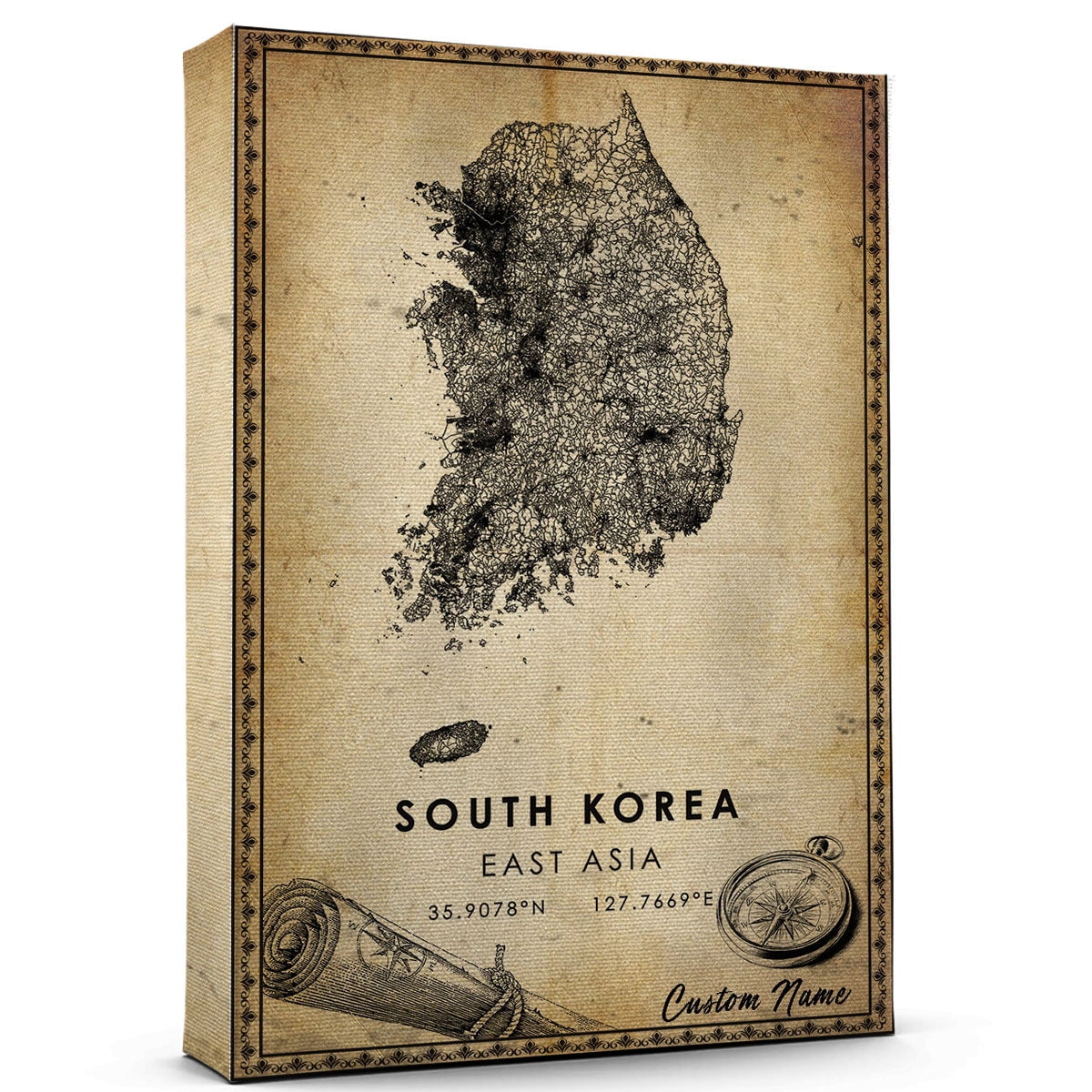 South Korea Map Poster, Asia Map Art Poster, Canvas, South Korea road ...