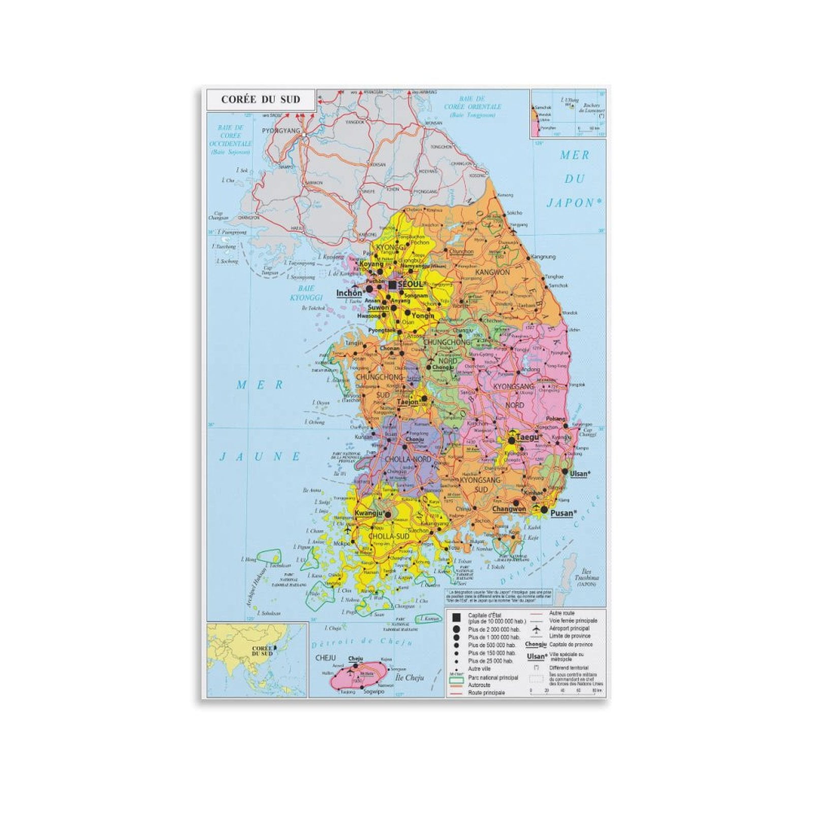 South-Korea Map Posters Poster Cool Artworks Painting Wall Art Canvas ...