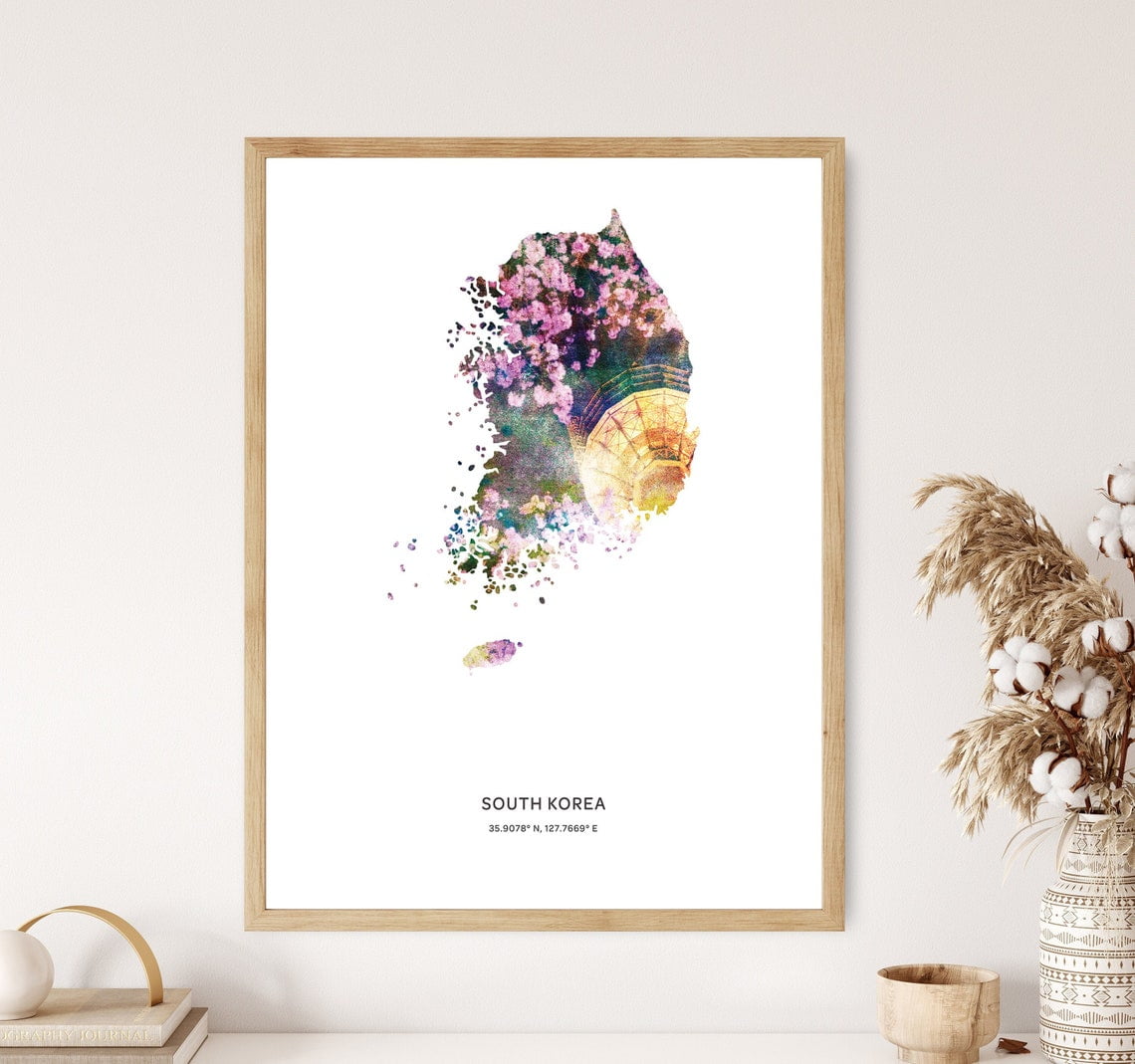 South Korea Print, South Korea Poster, South Korea Map Art, Map Of ...