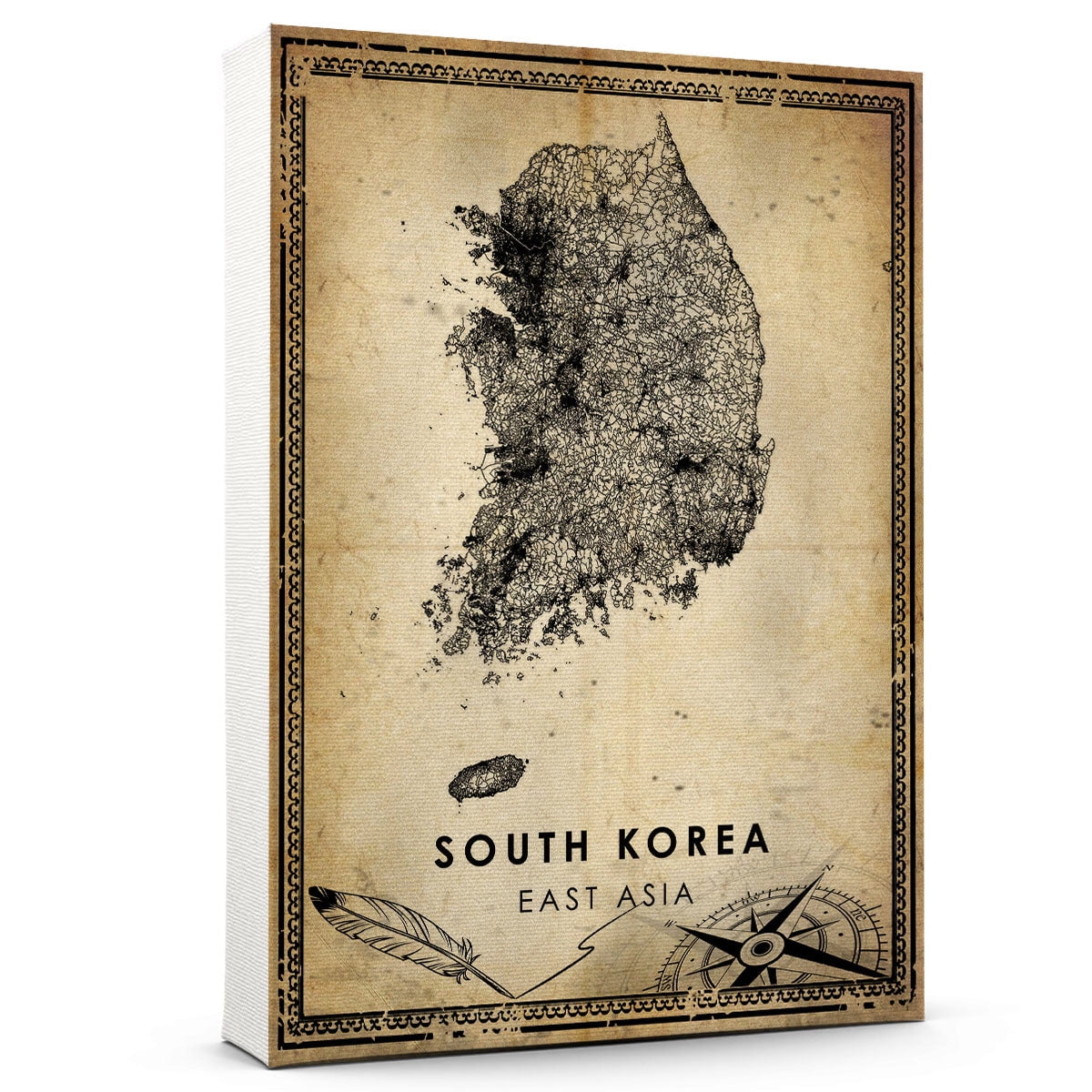 South Korea Vintage Map Prints Canvas, Asia Map Art Canvas, Canvas ...