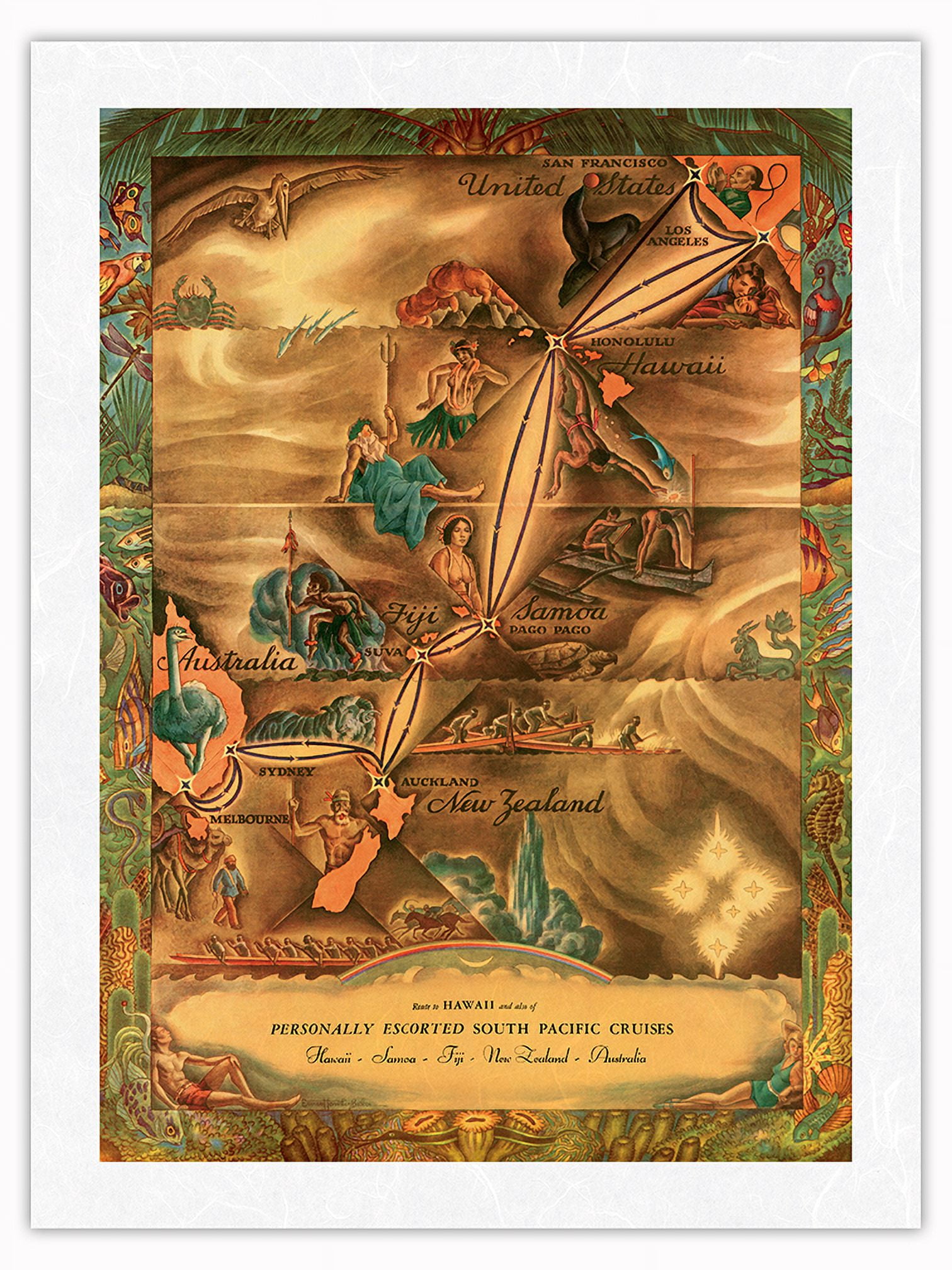 South Pacific Route Map - Hawaii Samoa Fiji Australia New Zealand ...