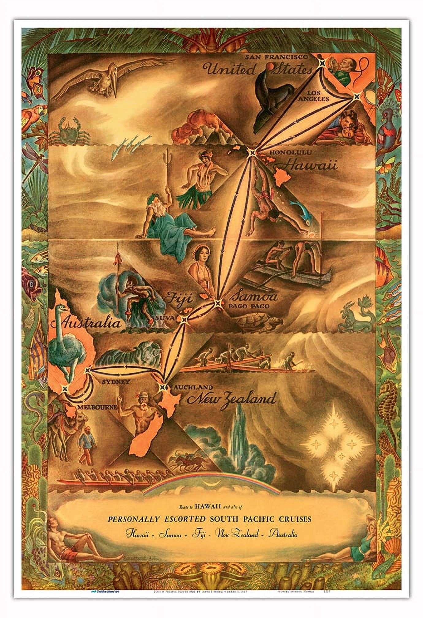 South Pacific Route Map - Hawaii Samoa Fiji Australia New Zealand ...