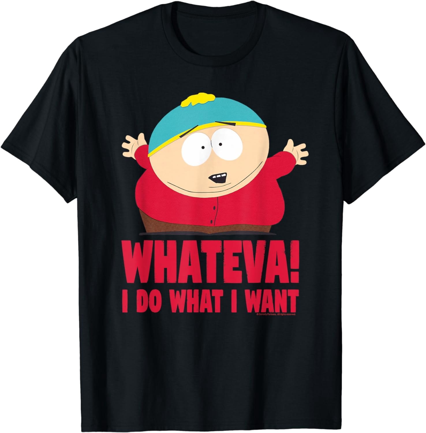South Park Cartman Classic Fit T-Shirt - Black Crew Neck, Short Sleeve ...