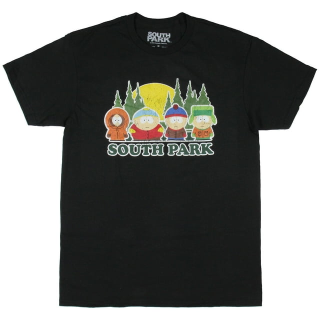 South Park Characters Mens T-Shirt Camping Trees And Moon Background ...