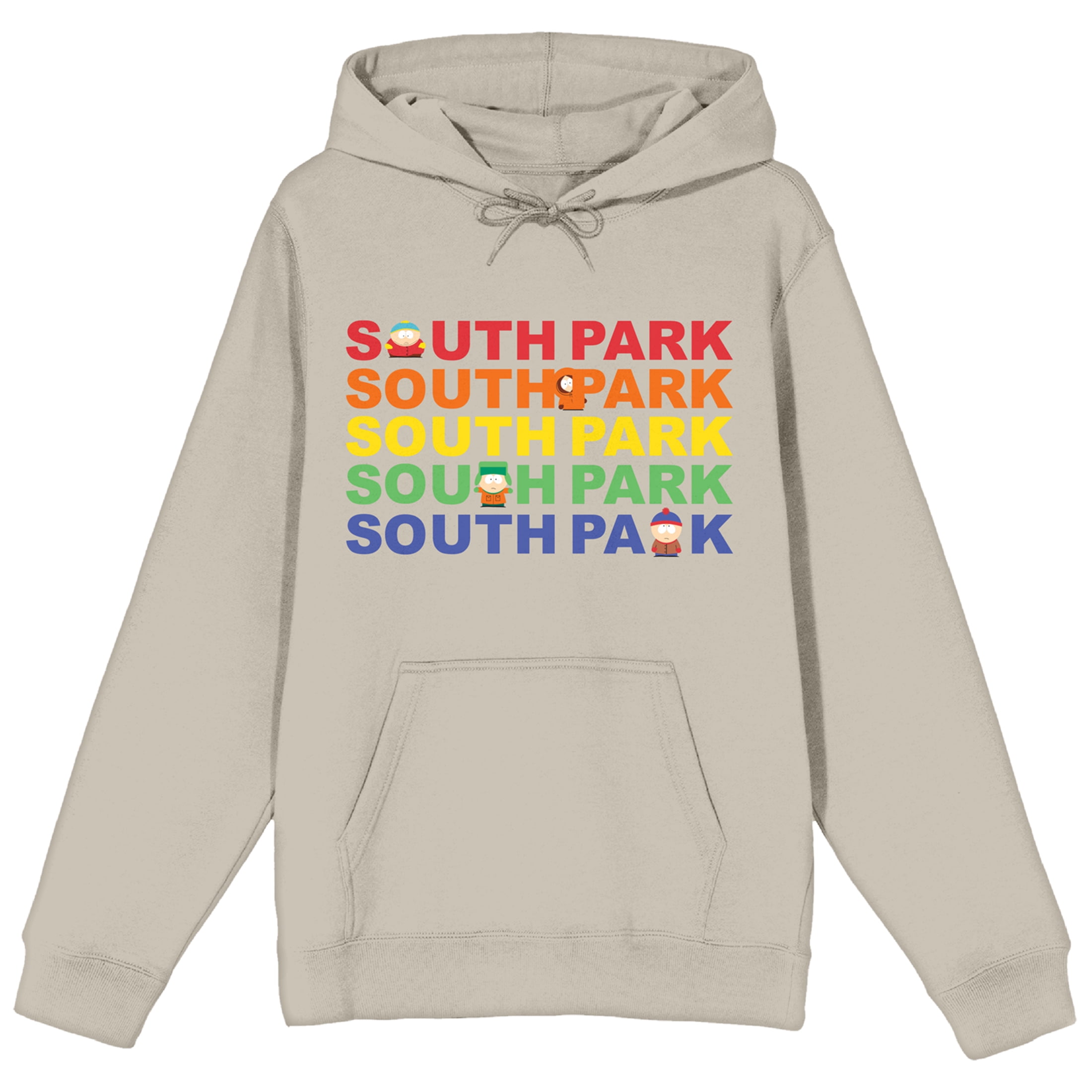 South Park Colored Text With Characters Long Sleeve Sand Adult Hooded ...