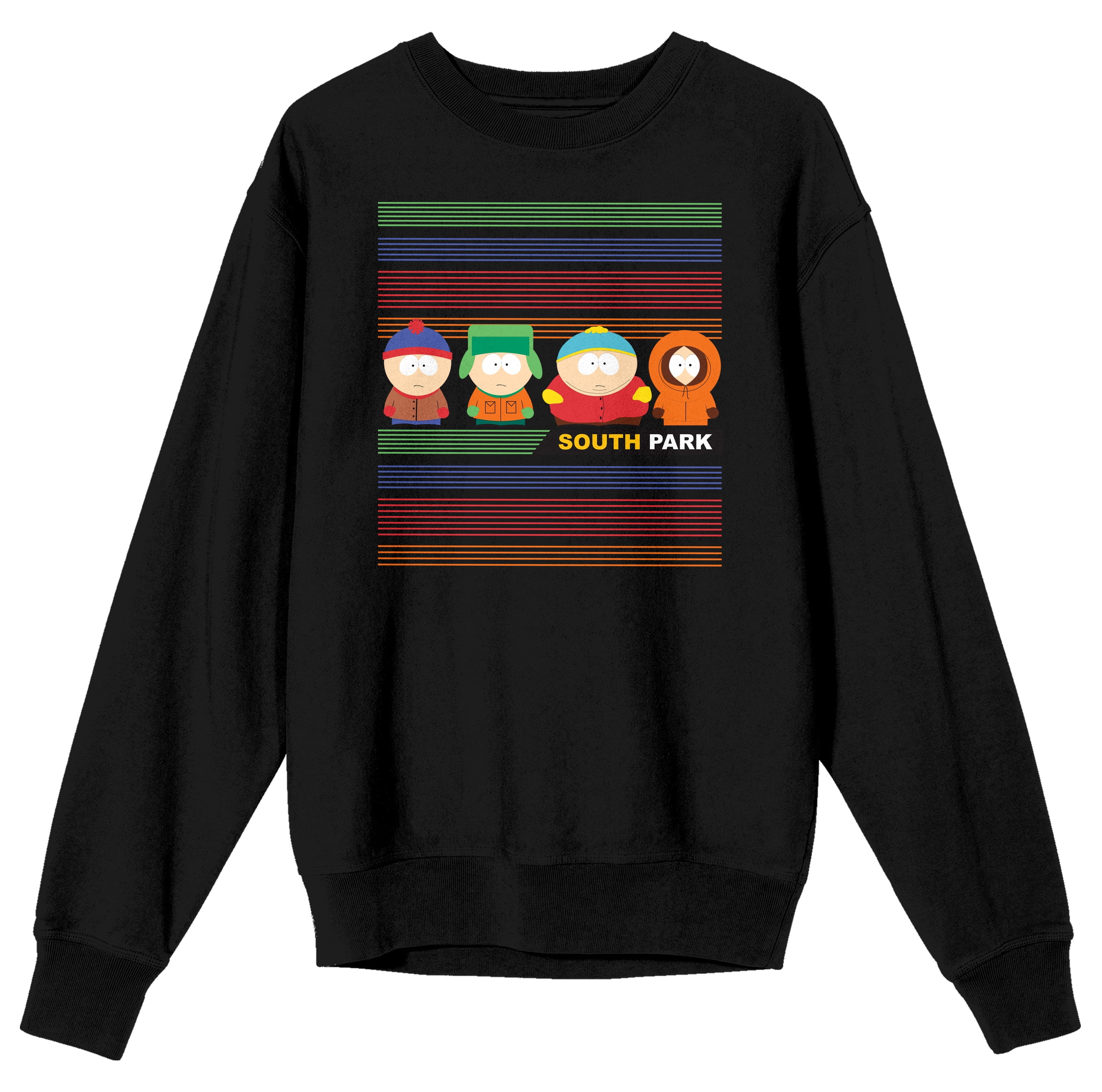 South Park Main Characters With Colorful Stripes Crew Neck Long Sleeve ...